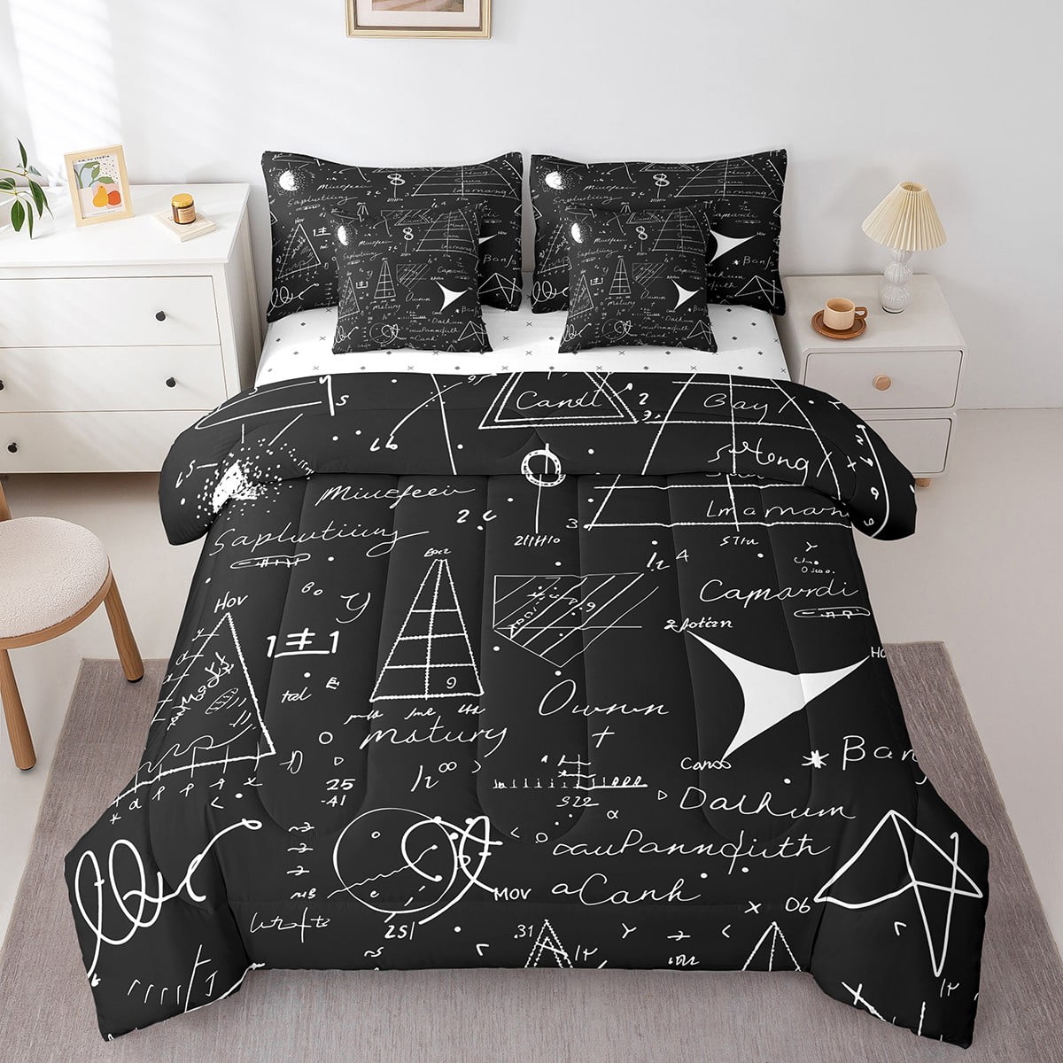 Mathematics Twin Size Comforter Set - 7 Piece Dark Blackboard Bedding ...
