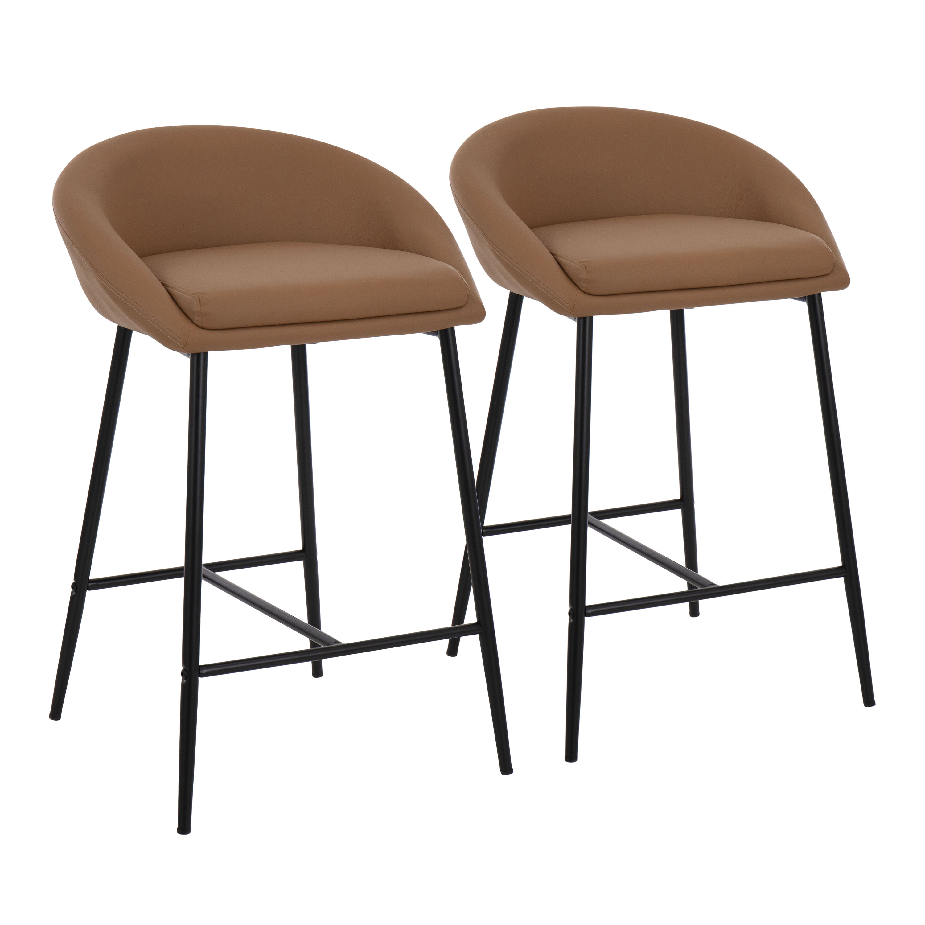 Matisse Counter Stools - Set of 2, Camel Faux Leather + Black Metal ...
