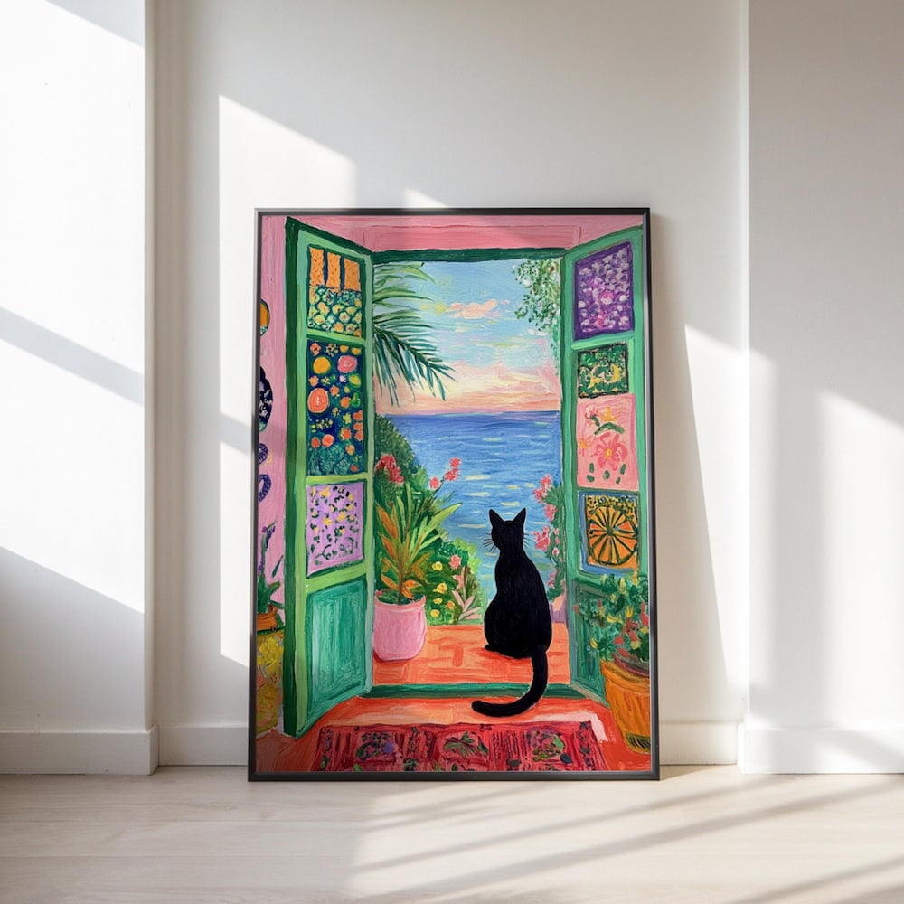 Matisse The Open Window Cat Print, Black Cat Matisse Poster,Modern Wall Art Cat Poster, Cute ...
