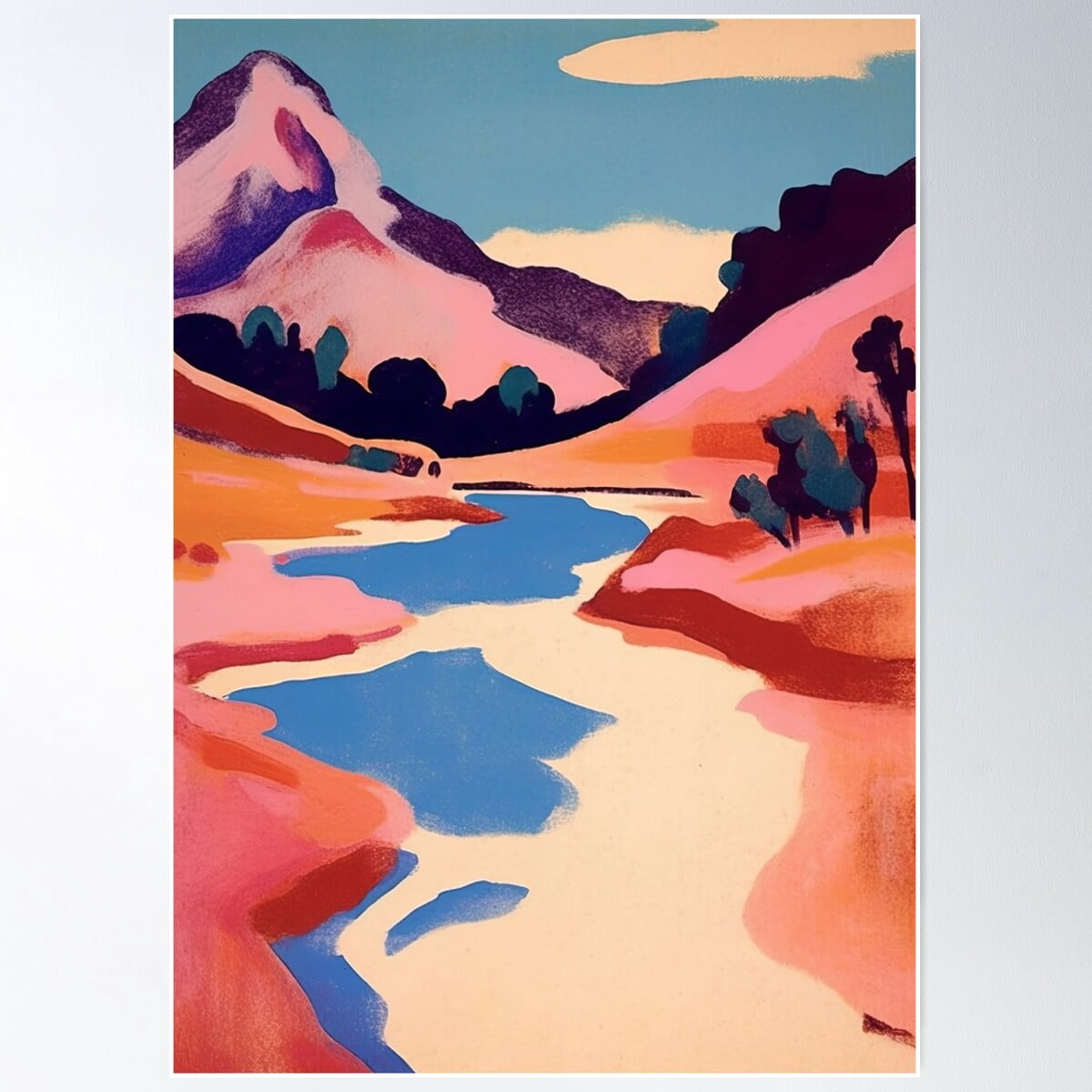 Matisse Style, Nature, Mountains, Fauvism, Pink, Landscape Poster Wall ...