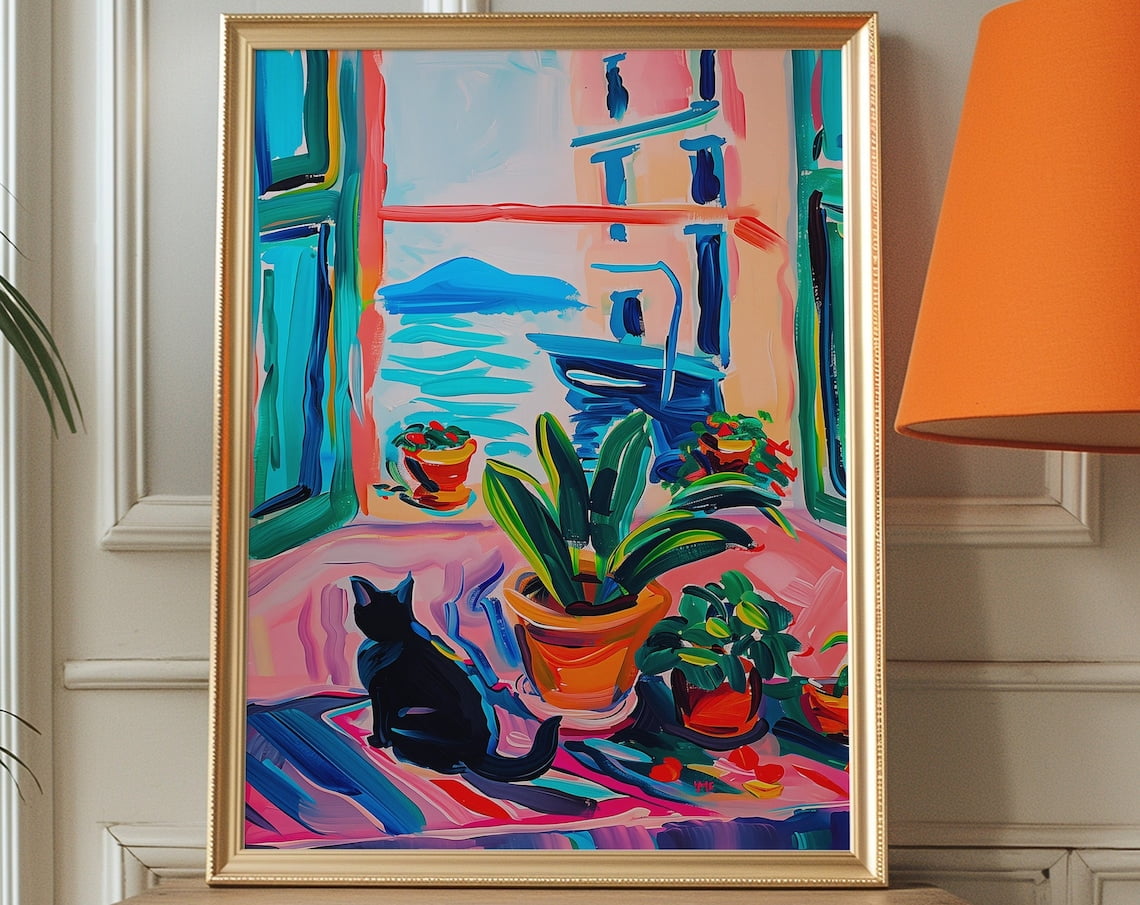 Matisse Wall Art, Black Cat Poster, Kitchen Wall Decor, Eclectic Art ...