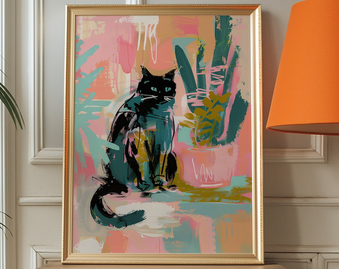 Matisse Wall Art, Black Cat Print, Kitchen Wall Decor, Eclectic Art ...