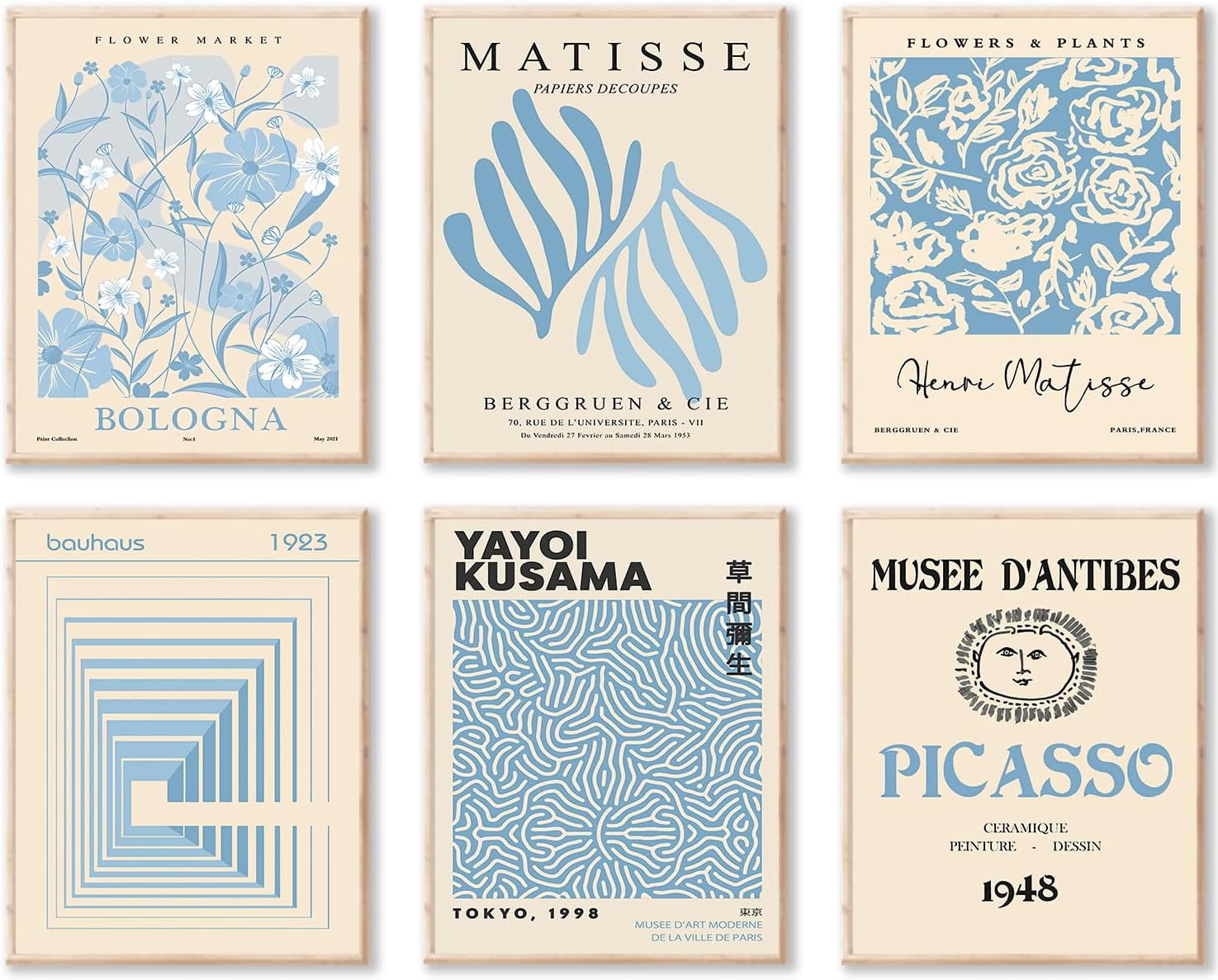 Matisse Wall Art Prints Set of 6, Abstract Blue Matisse Wall Art ...