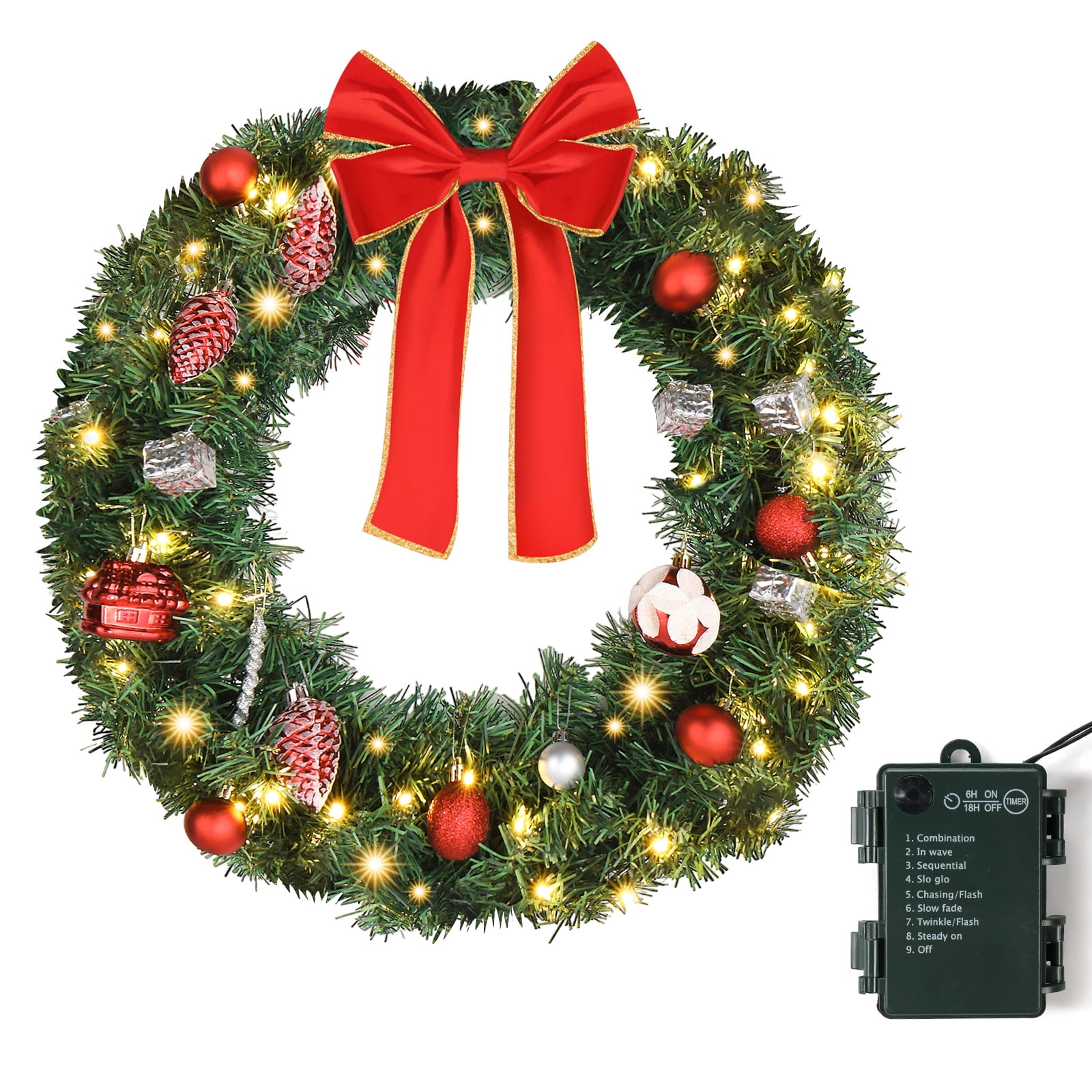 Matladin 24" Pre-lit Christmas Wreath, Artificial Battery Operated ...