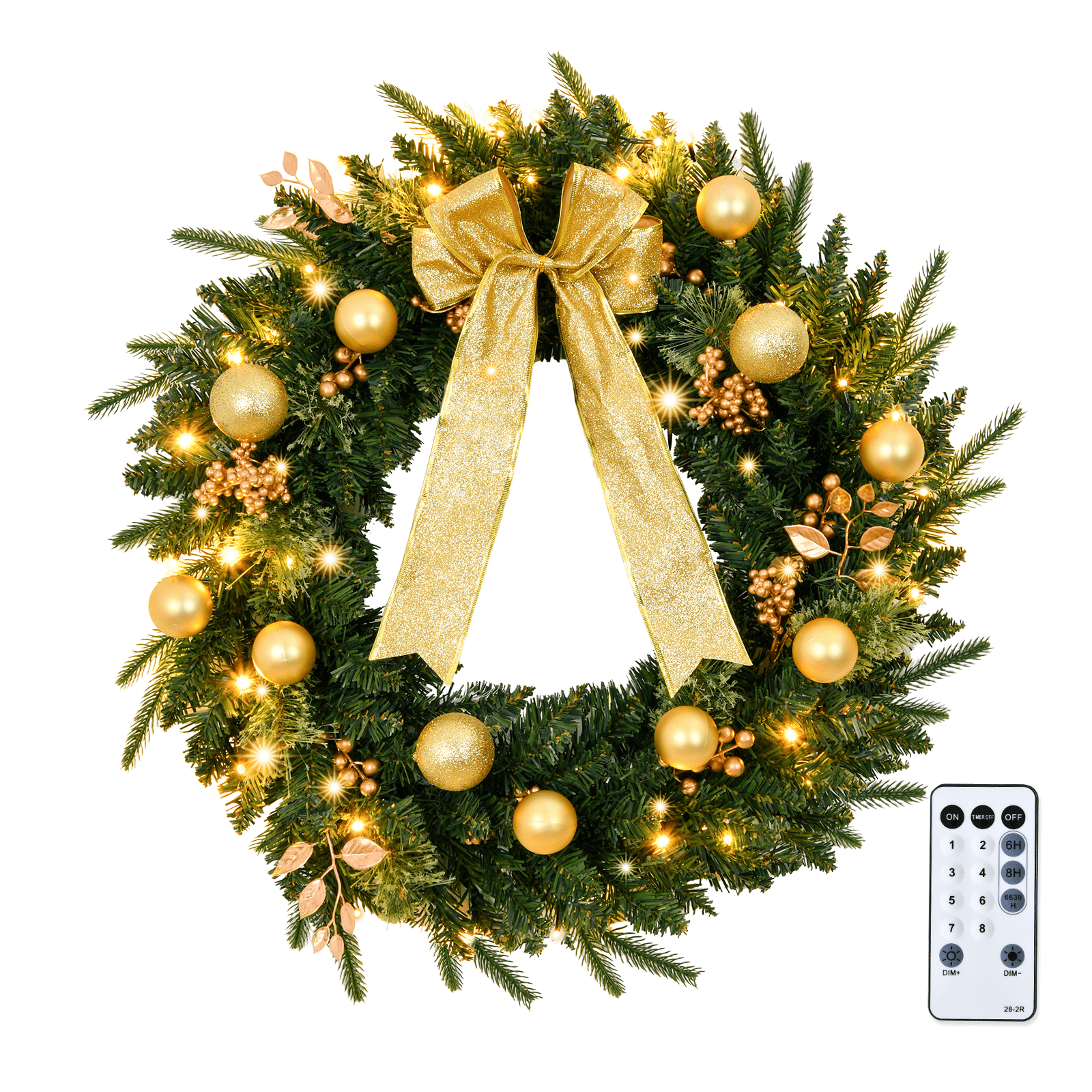 Matladin 24" Pre-lit Christmas Wreath with 50 LED Lights, 120 Tips ...