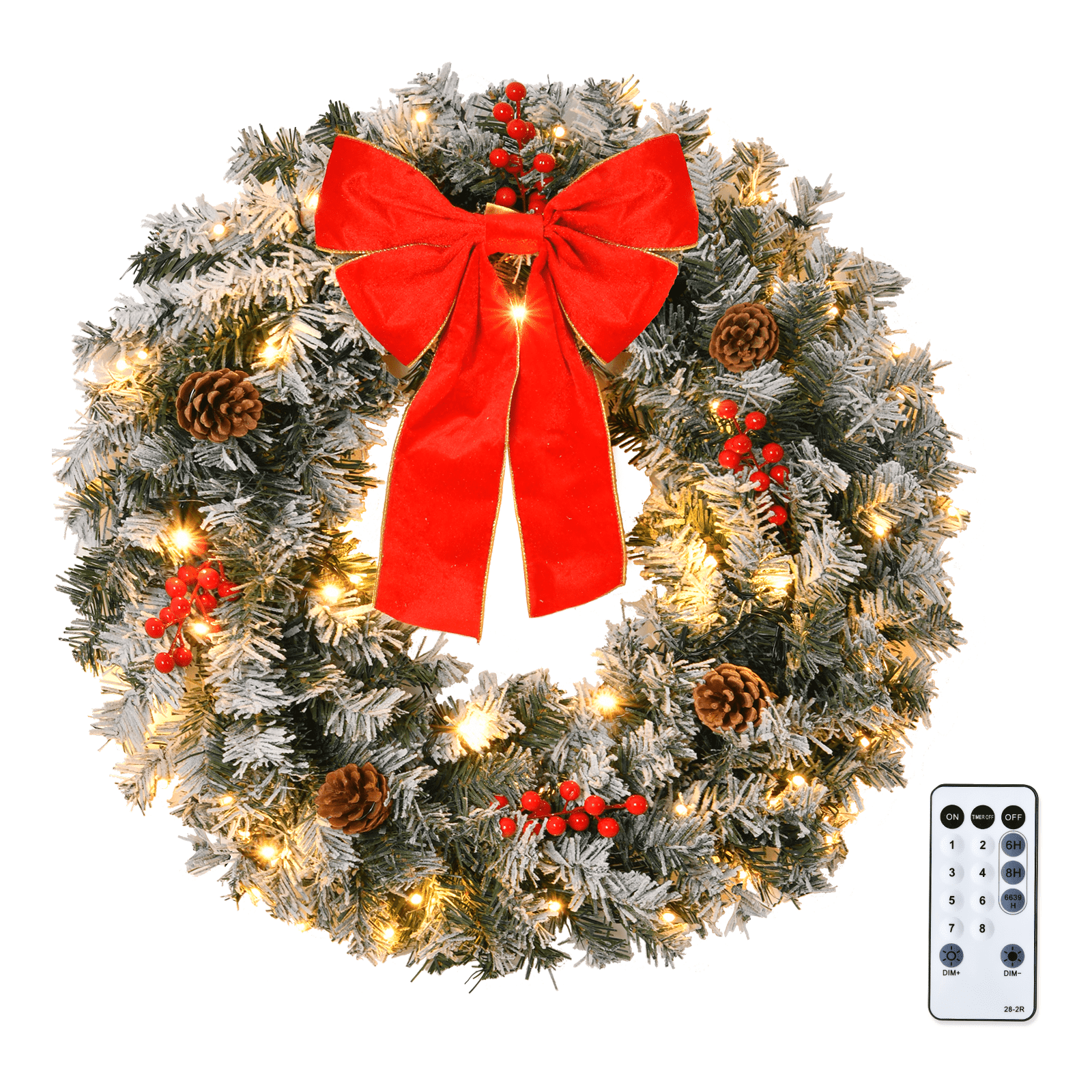 Matladin 36" Pre-lit Christmas Wreath with 100 LED Lights, 300 Forested ...