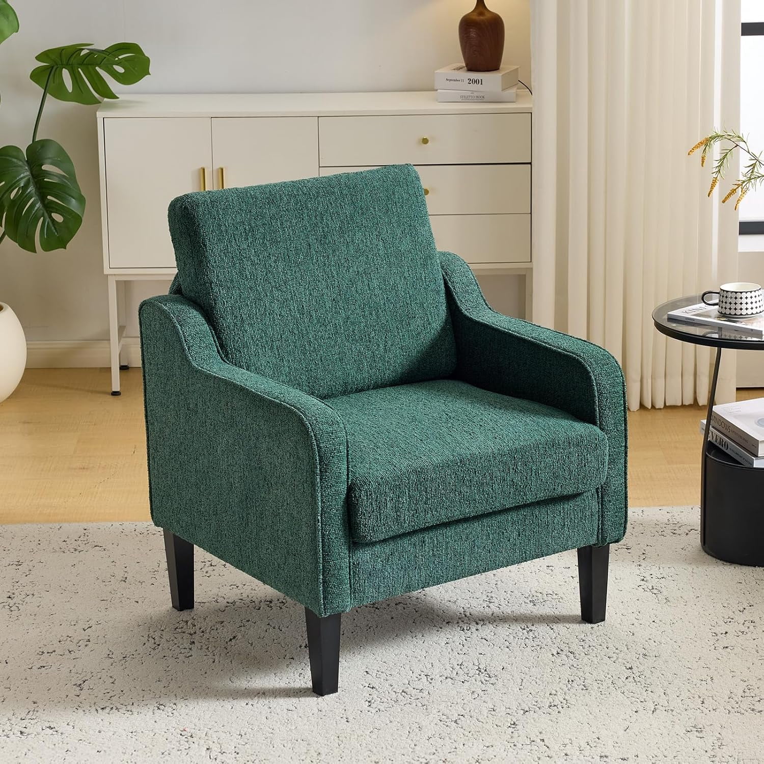 Matladin Chenille Fabric Accent Chair with Scooped Arms, Mid Century ...