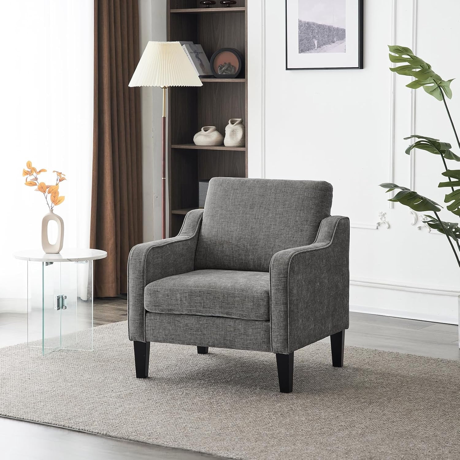 Matladin Chenille Fabric Accent Chair with Scooped Arms, Mid Century ...