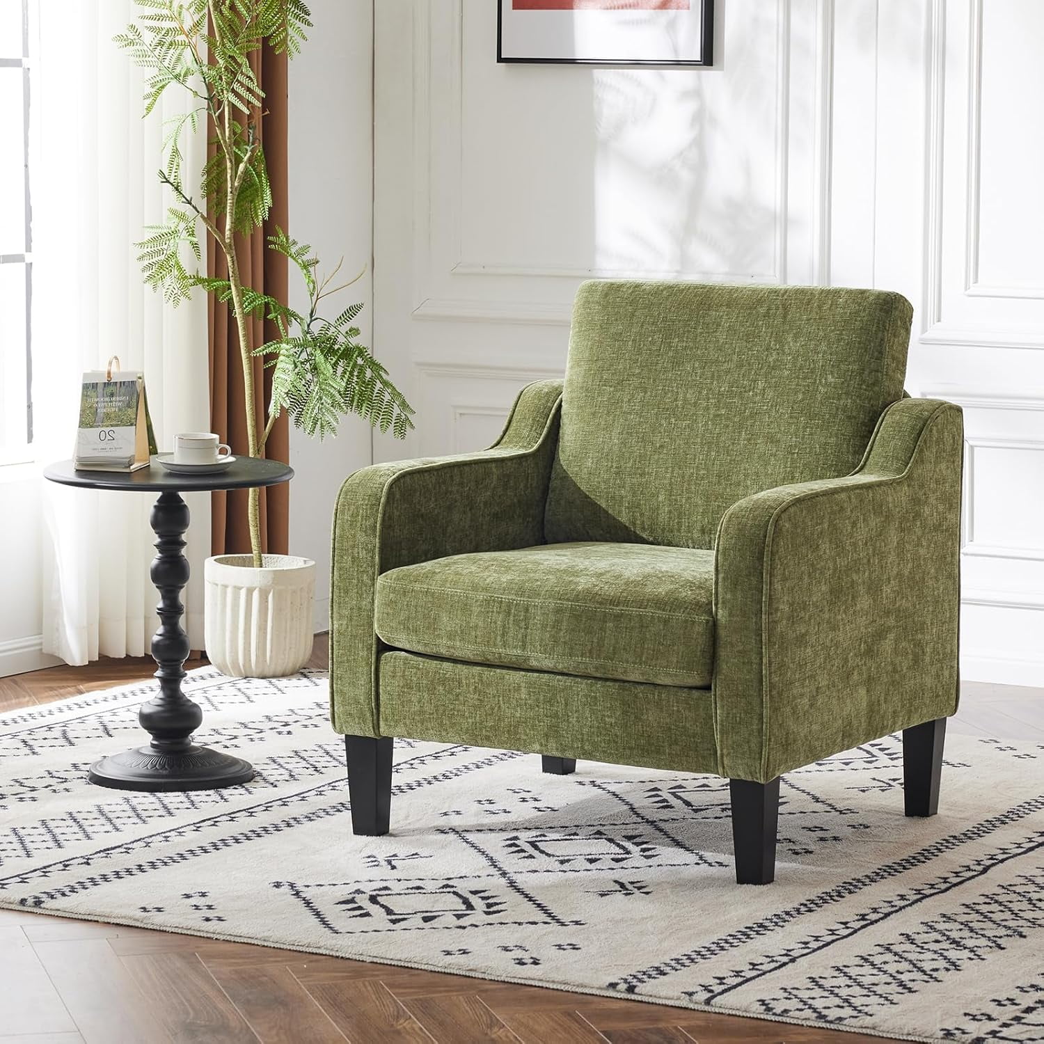 Matladin Chenille Fabric Accent Chair with Scooped Arms, Mid Century ...