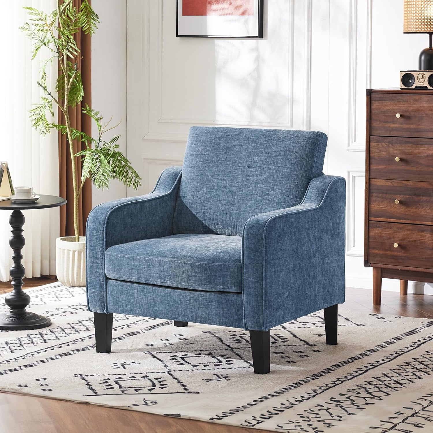 Matladin Chenille Fabric Accent Chair with Scooped Arms, Mid Century ...