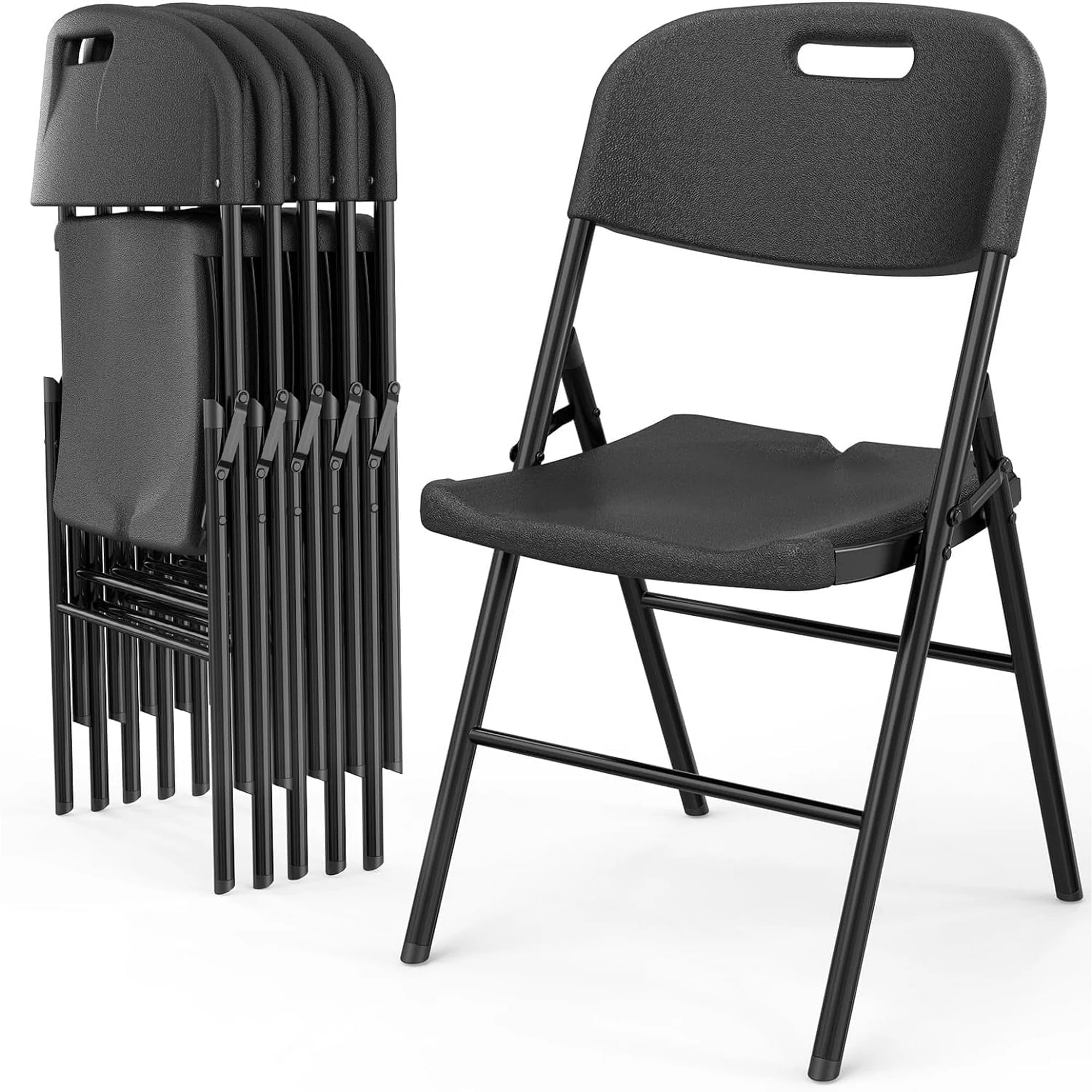 Matladin 6-Pack Folding Chairs, Portable HDPE Plastic Seat with Steel ...