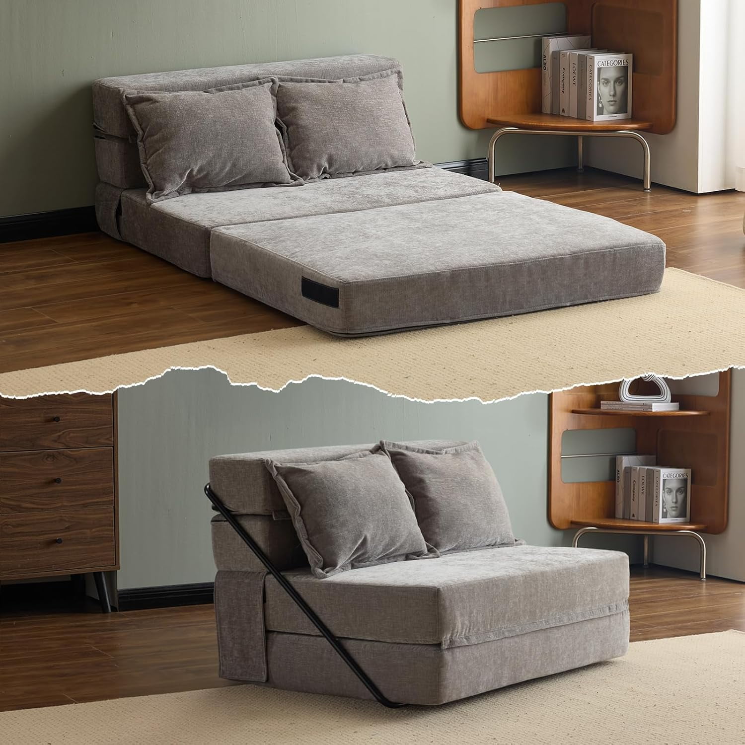 Matladin Futon Sofa Bed with 2 Throw Pillows, Carry Bag, 5-in-1 ...
