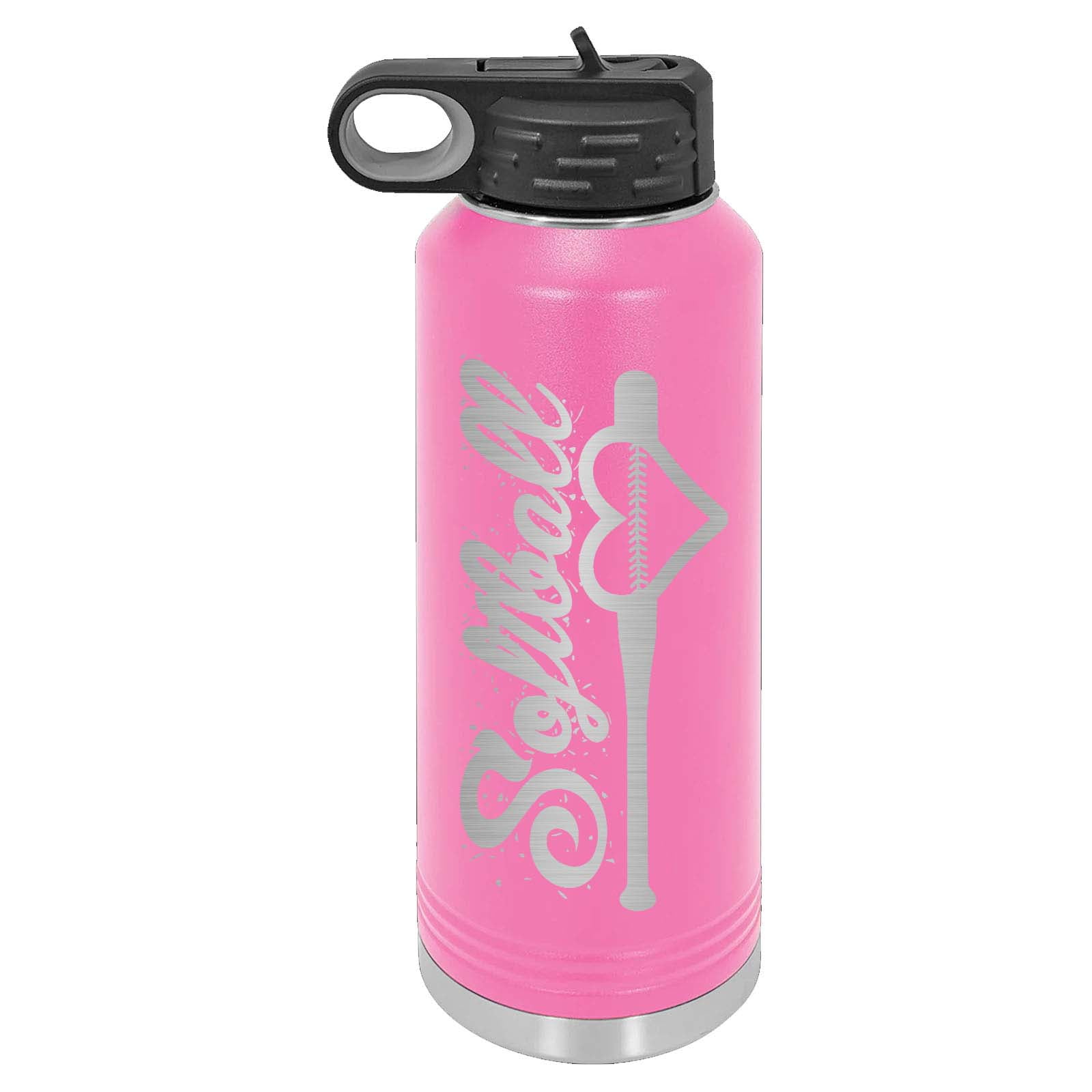 Mato & Hash 32oz Softball Laser Engraved Water Bottle Pink LASLWB205 ...