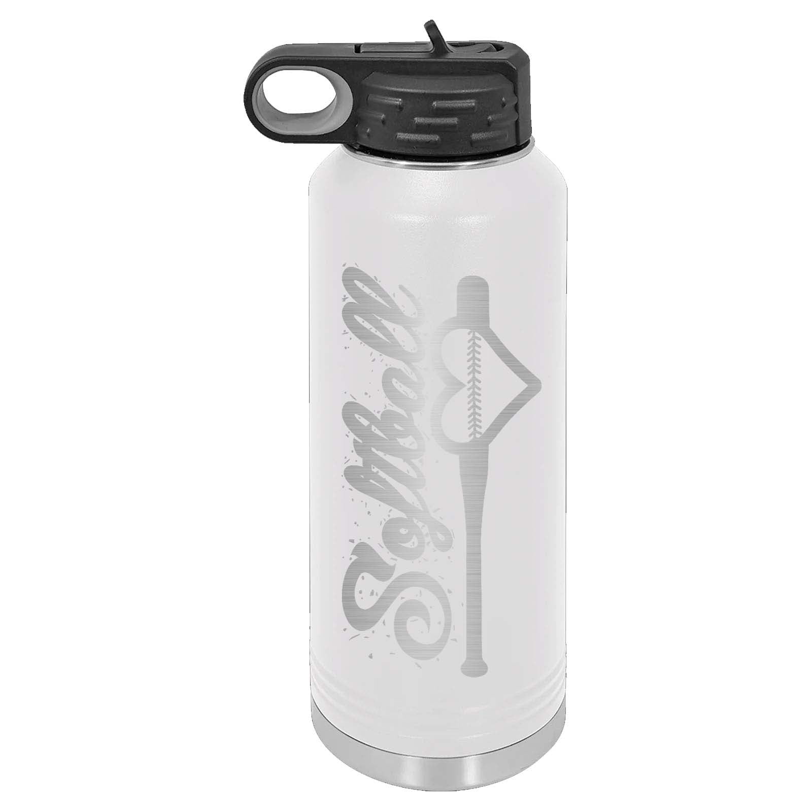 Mato & Hash 32oz Softball Laser Engraved Water Bottle White LASLWB214 ...