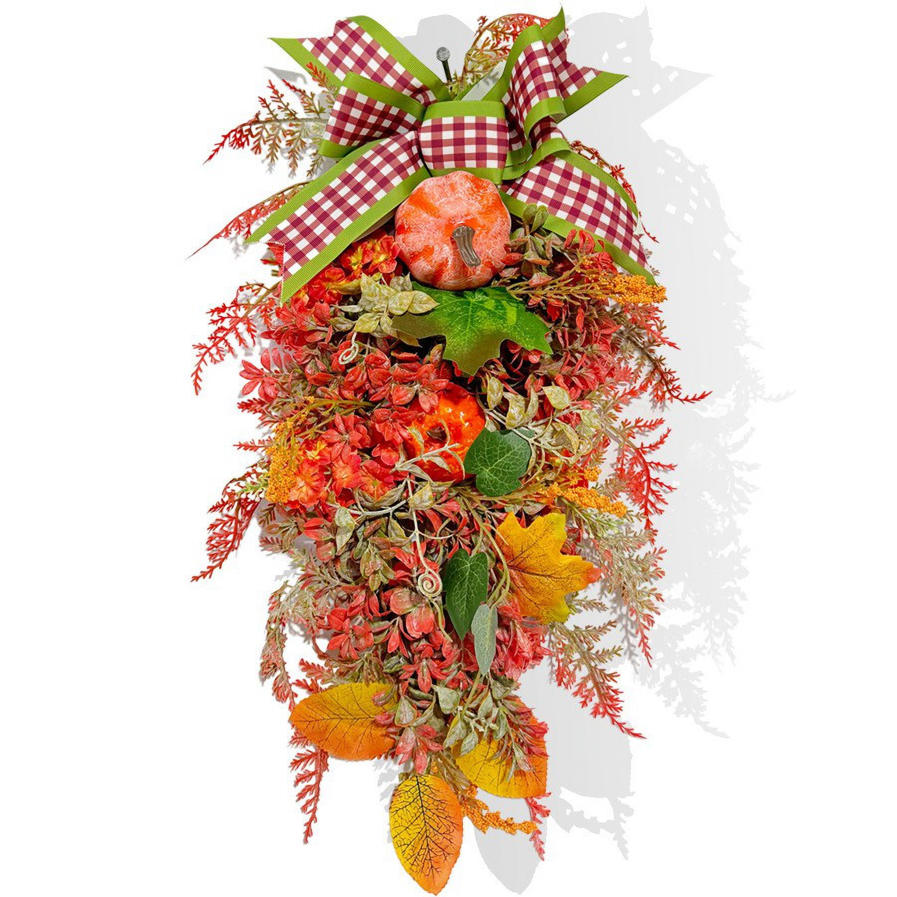 Matoen 20Inch Artificial Fall Harvest Teardrop Swag for Front Door ...