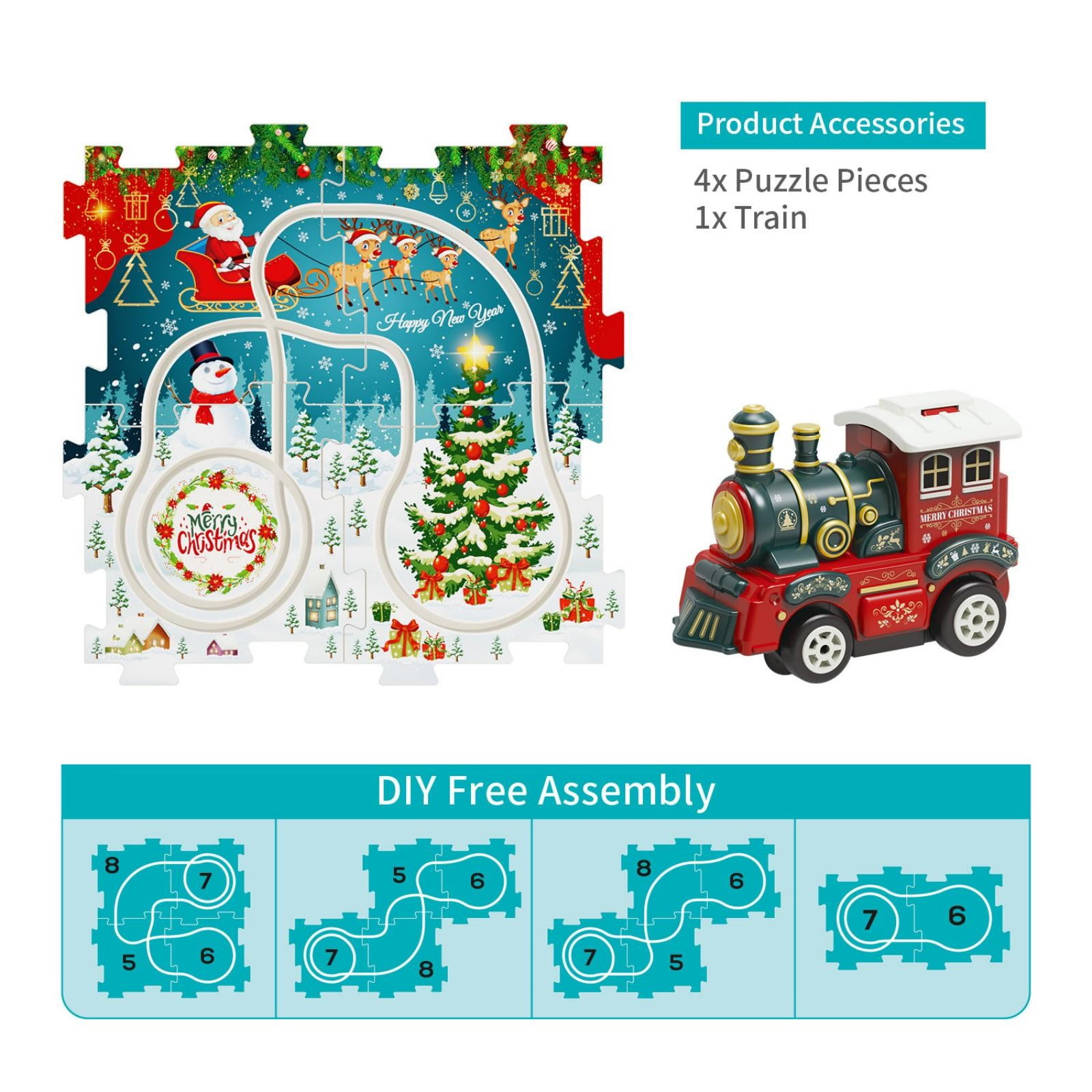 Matoen 5 Pcs Puzzle Car Tracks with Vehicles - Christmas Train Puzzle Track Play Set for ...