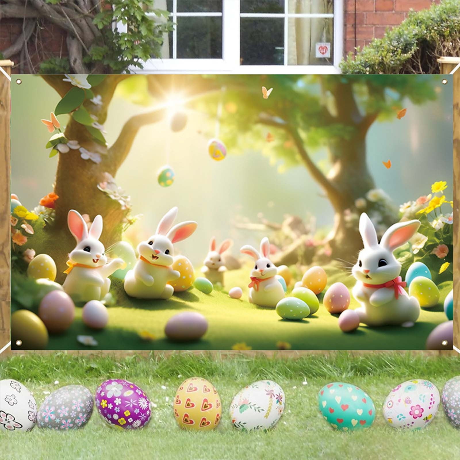 Matoen 70.8"x45.3" Easter Backdrop Banner Pink Floral Spring Easter ...