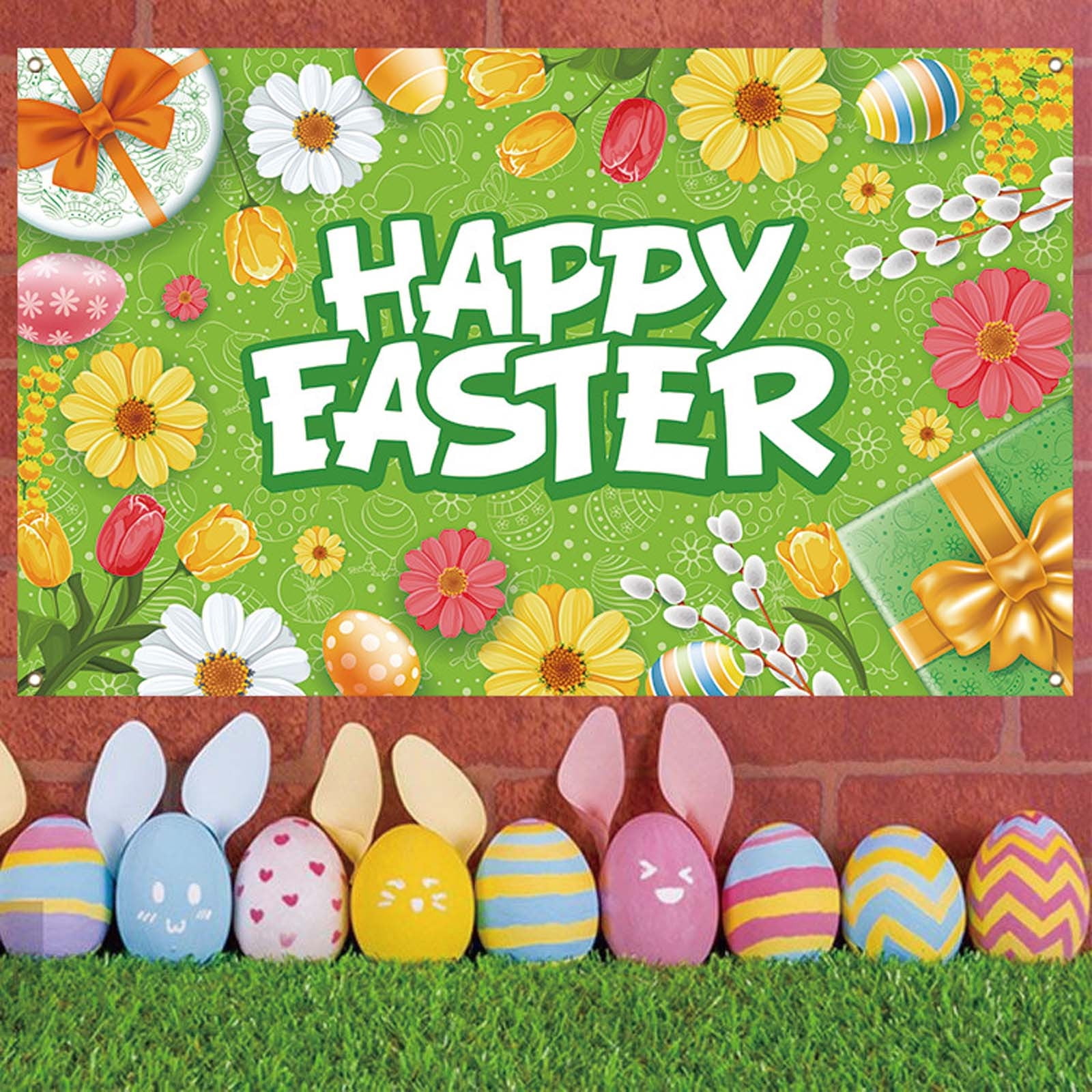 Matoen 70.8"x45.3" Spring Easter Backdrop Photography Bunny Happy ...