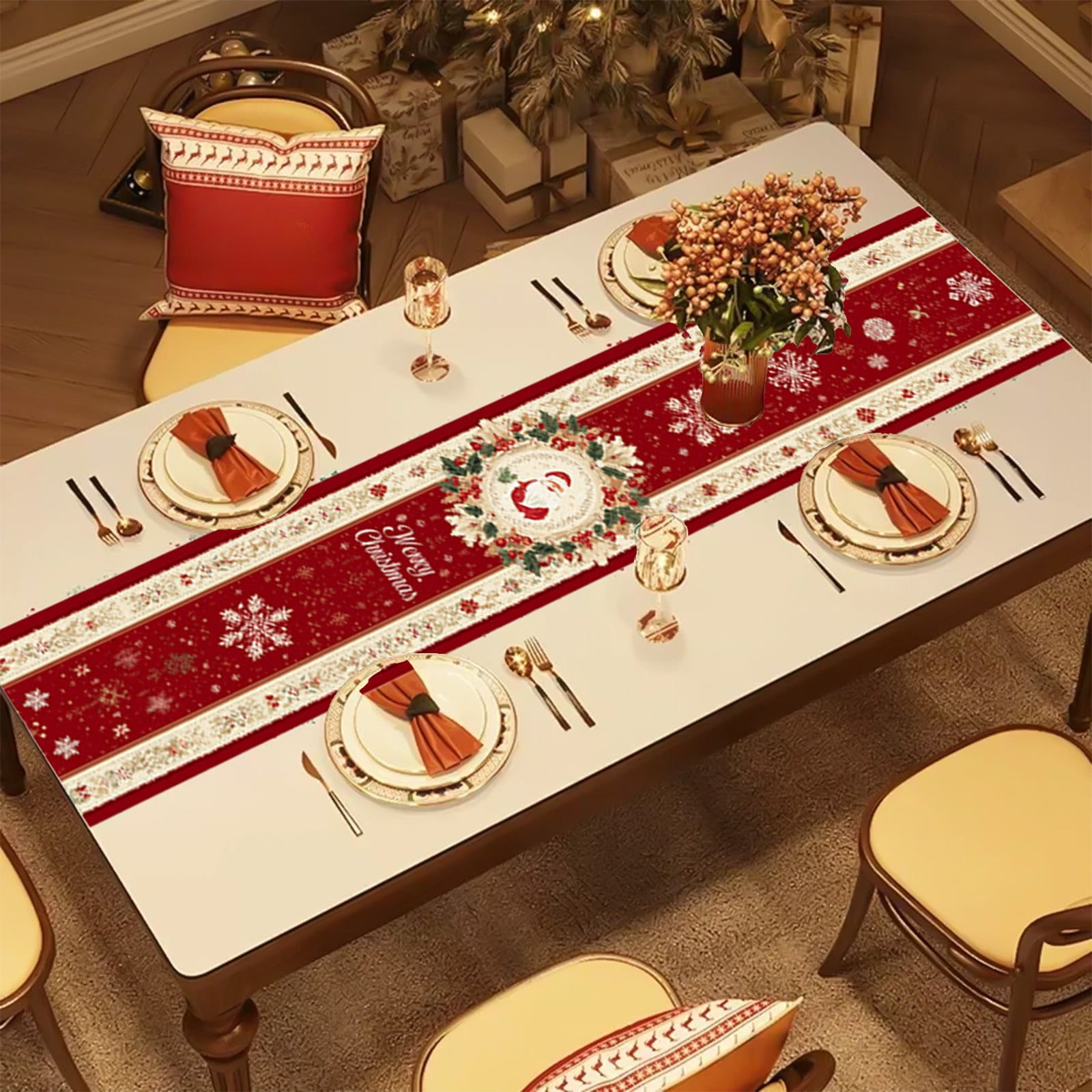 Matoen 72x13 Inch Waterproof Christmas Tablecloth, Festive Snowflake ...