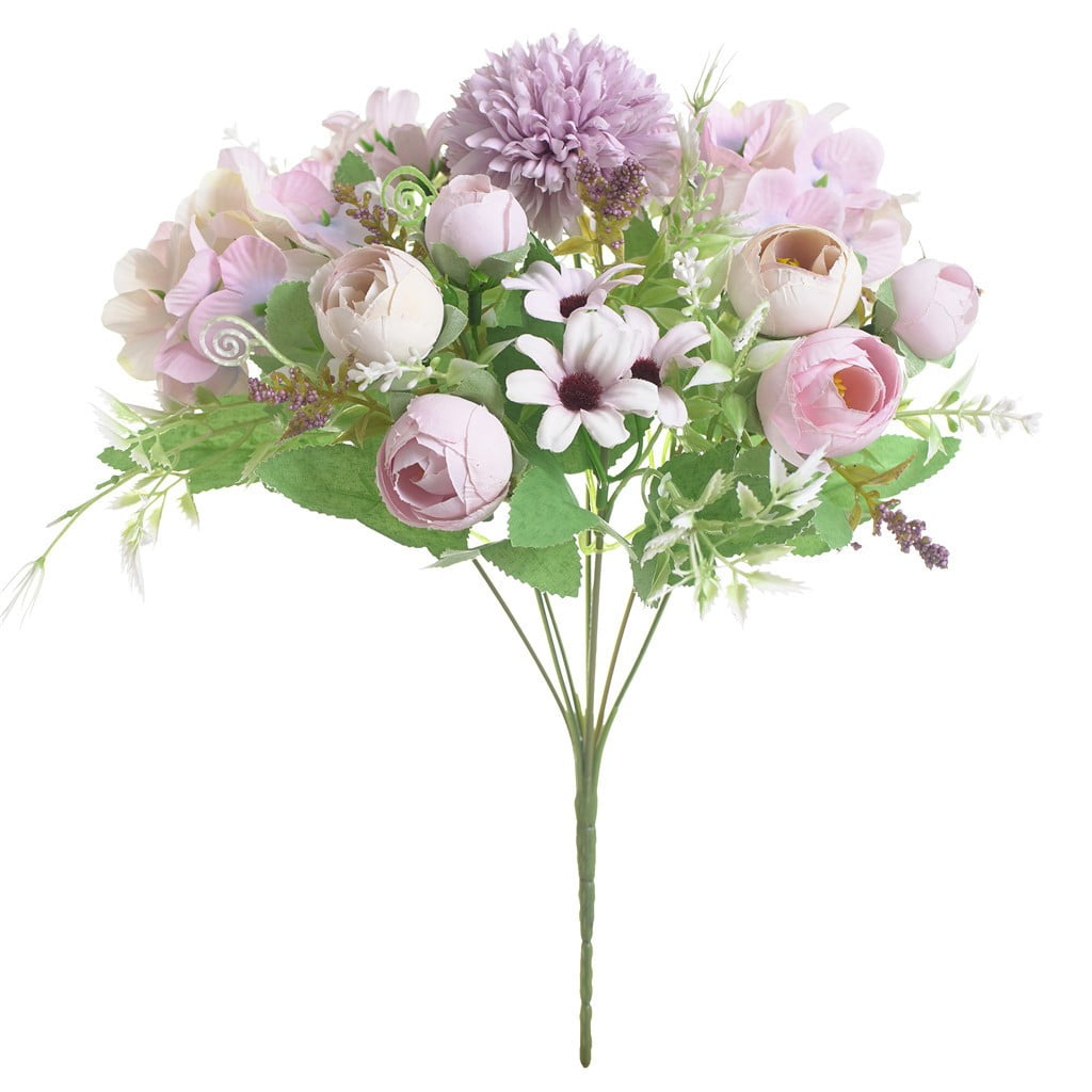 Matoen Artificial Bouquet Silk Flowers, Purple Faux Bouquet 7Heads ...