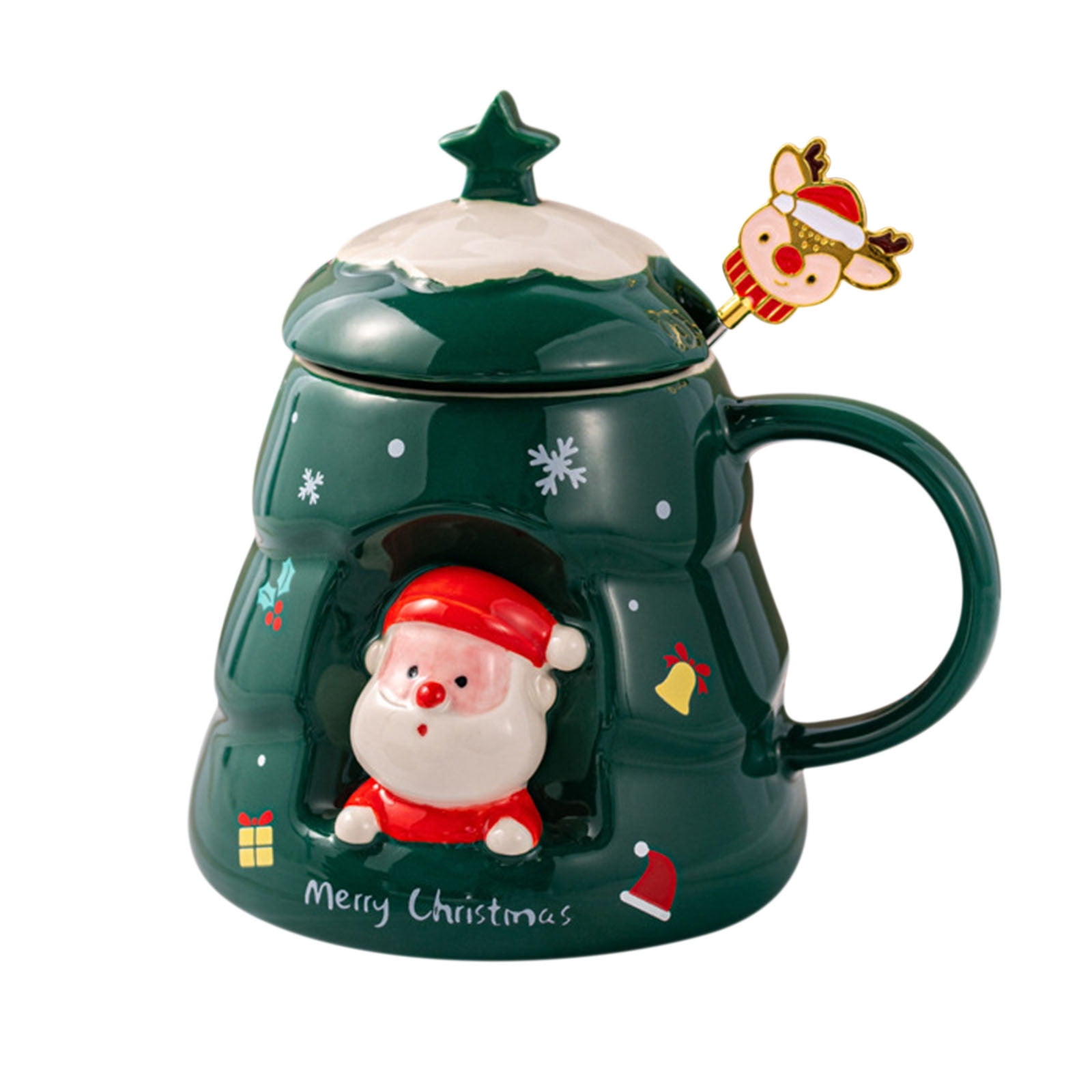 Matoen Christmas Coffee Mugs Gifts, Cute Christmas Tree Cups with Lid ...