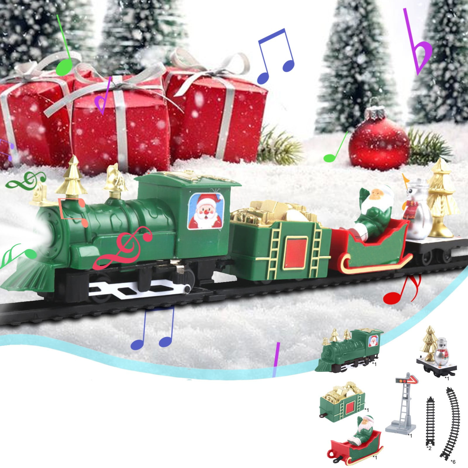 Matoen Christmas Train Toy Set with Lights and Music, Electric Mini ...