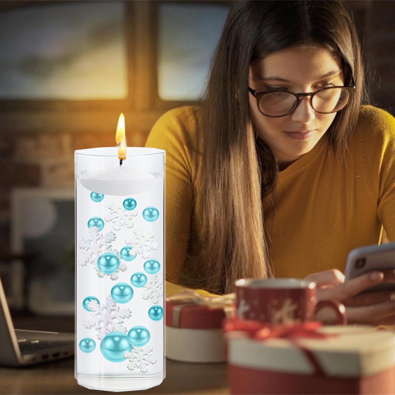 Matoen Christmas Vase Filler Decorations - Floating Christmas Candles ...