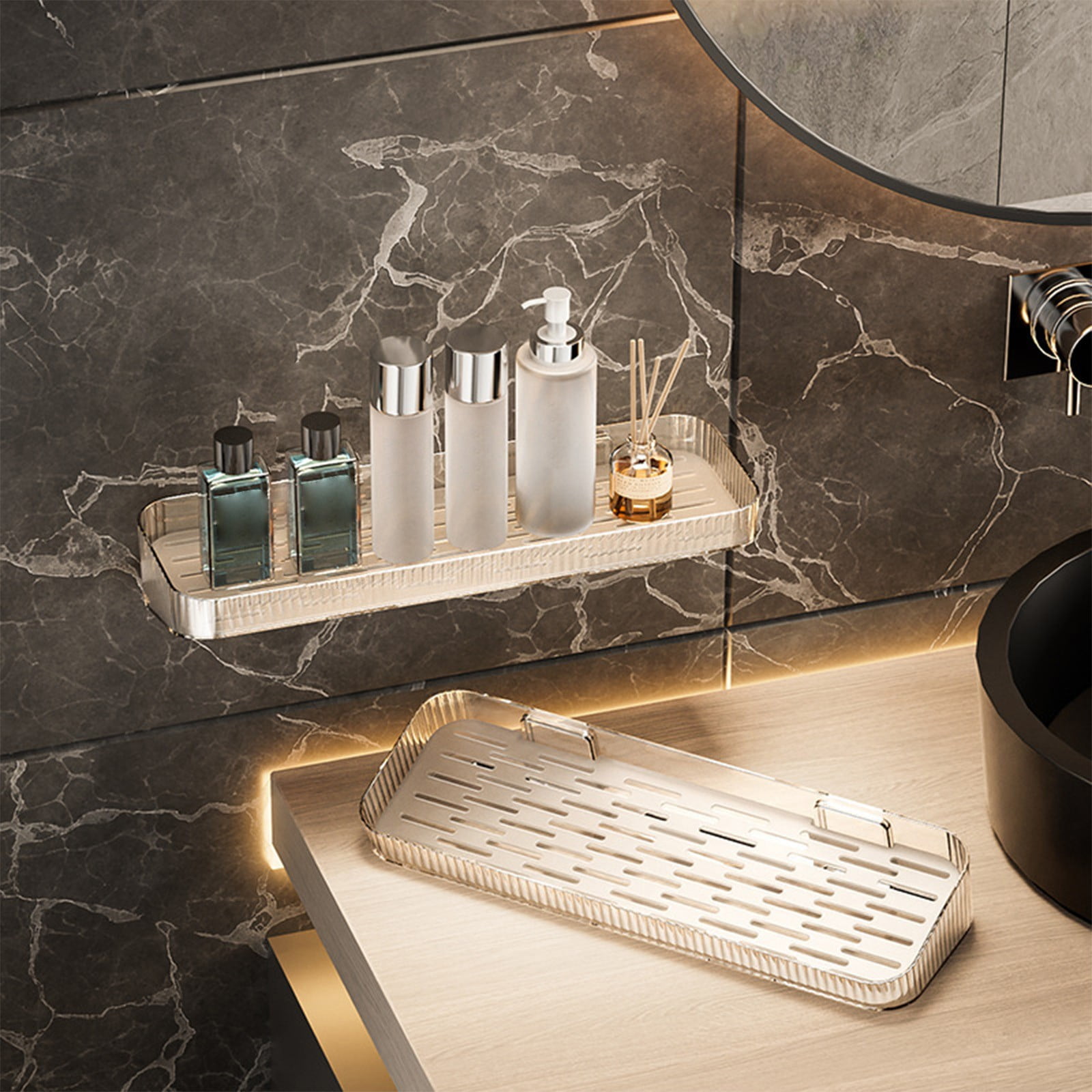 Matoen Clear Wall-Mounted Shower Caddy - Transparent Bathroom Storage ...