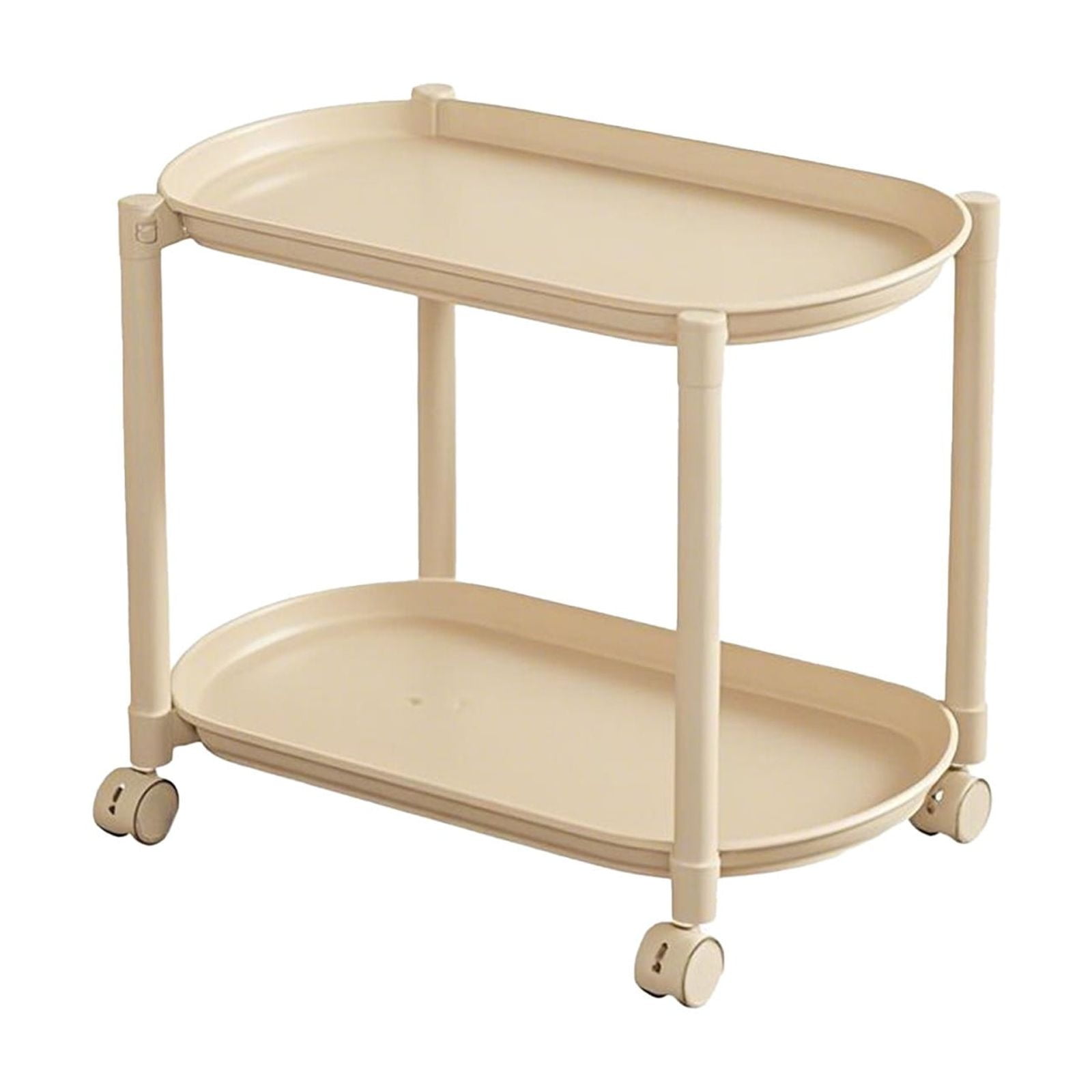 Matoen Creamy 2-Tier Rolling Side Table Cart with Wheels - Lightweight ...