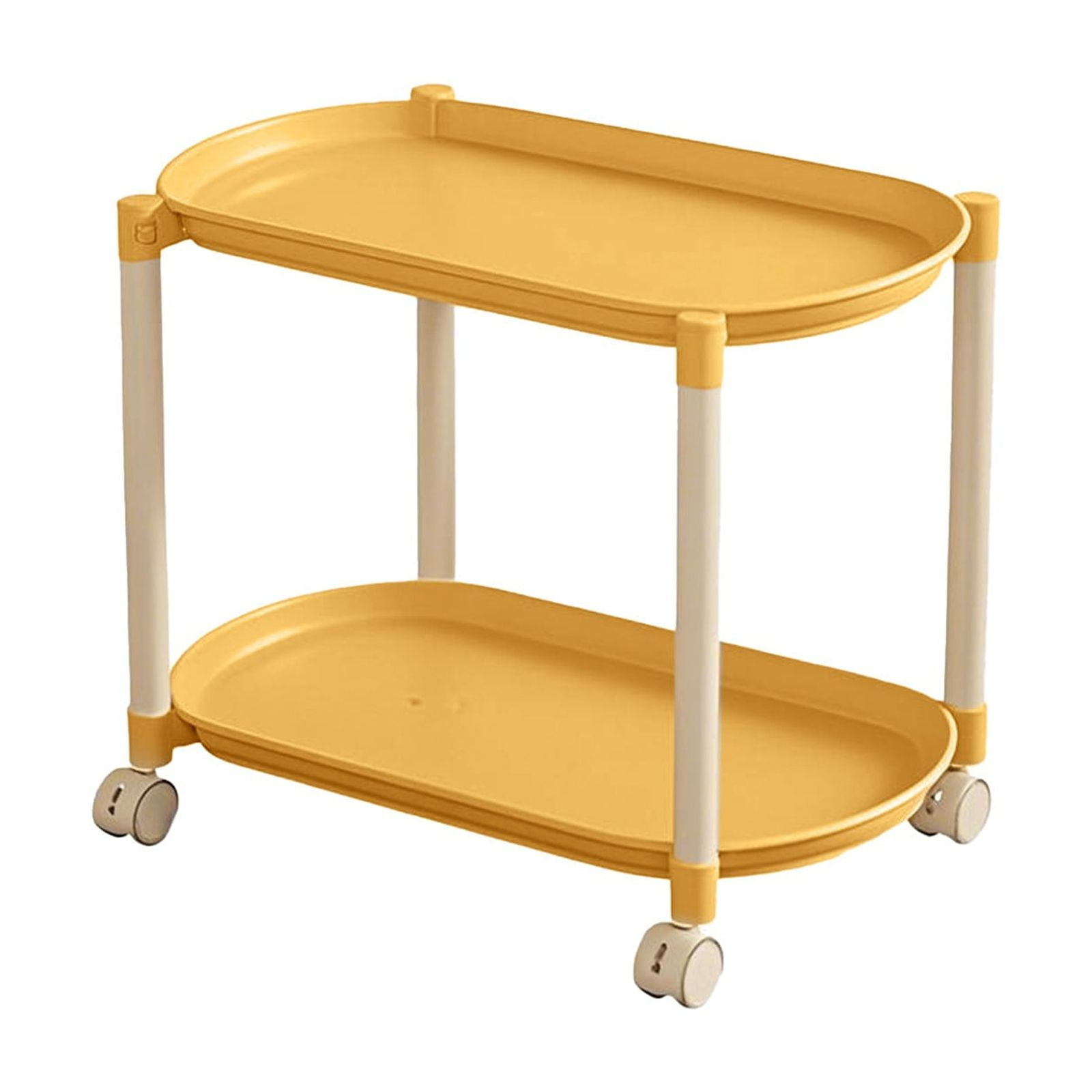 Matoen Creamy 2-Tier Rolling Side Table Cart with Wheels - Lightweight ...