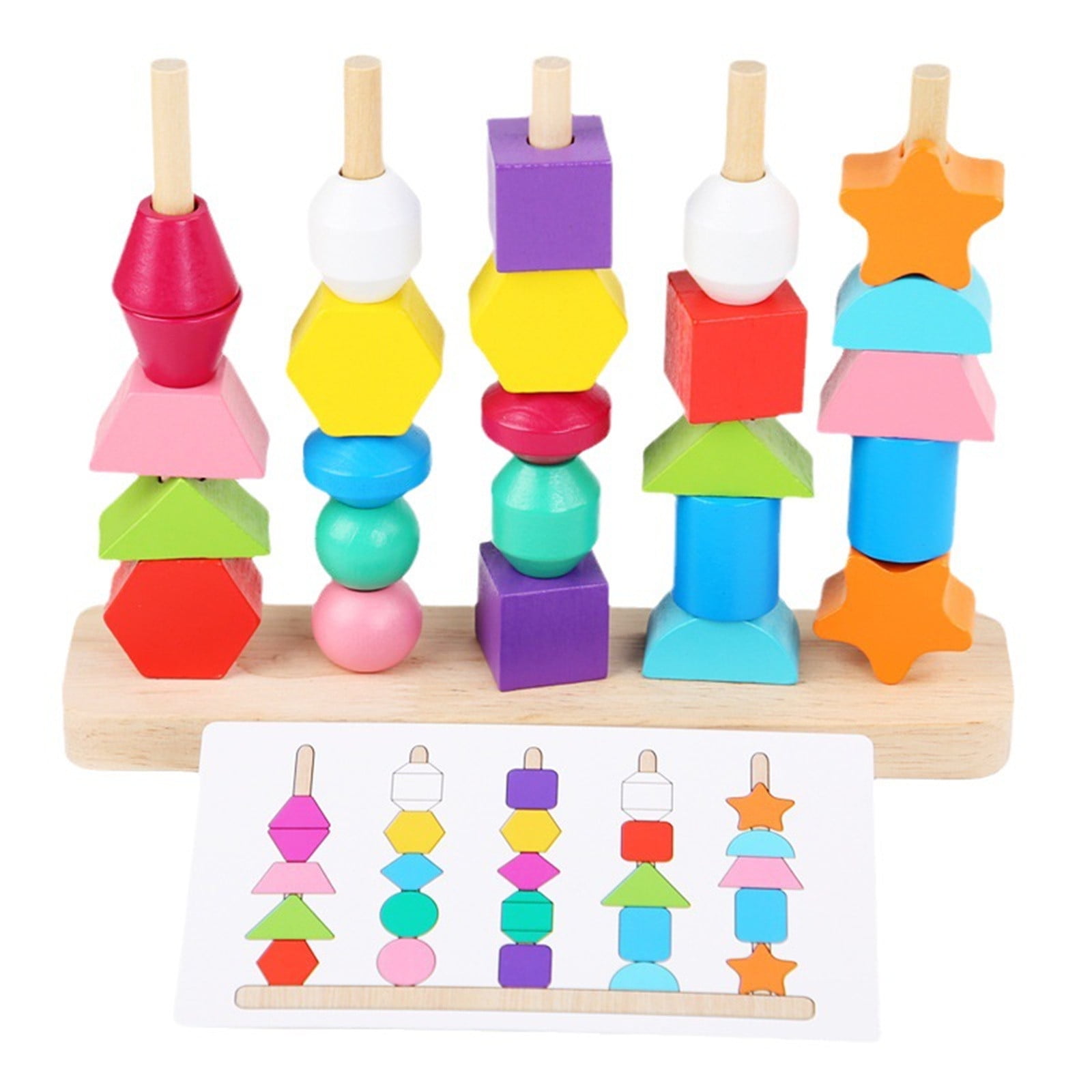 Matoen Montessori Wooden Beads Sequencing Toy Set Educational STEM ...