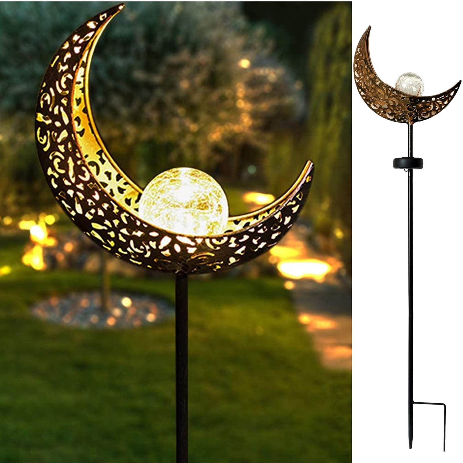 Matoen Moon Solar Lights Outdoor Garden Stakes, Waterproof Crackle ...