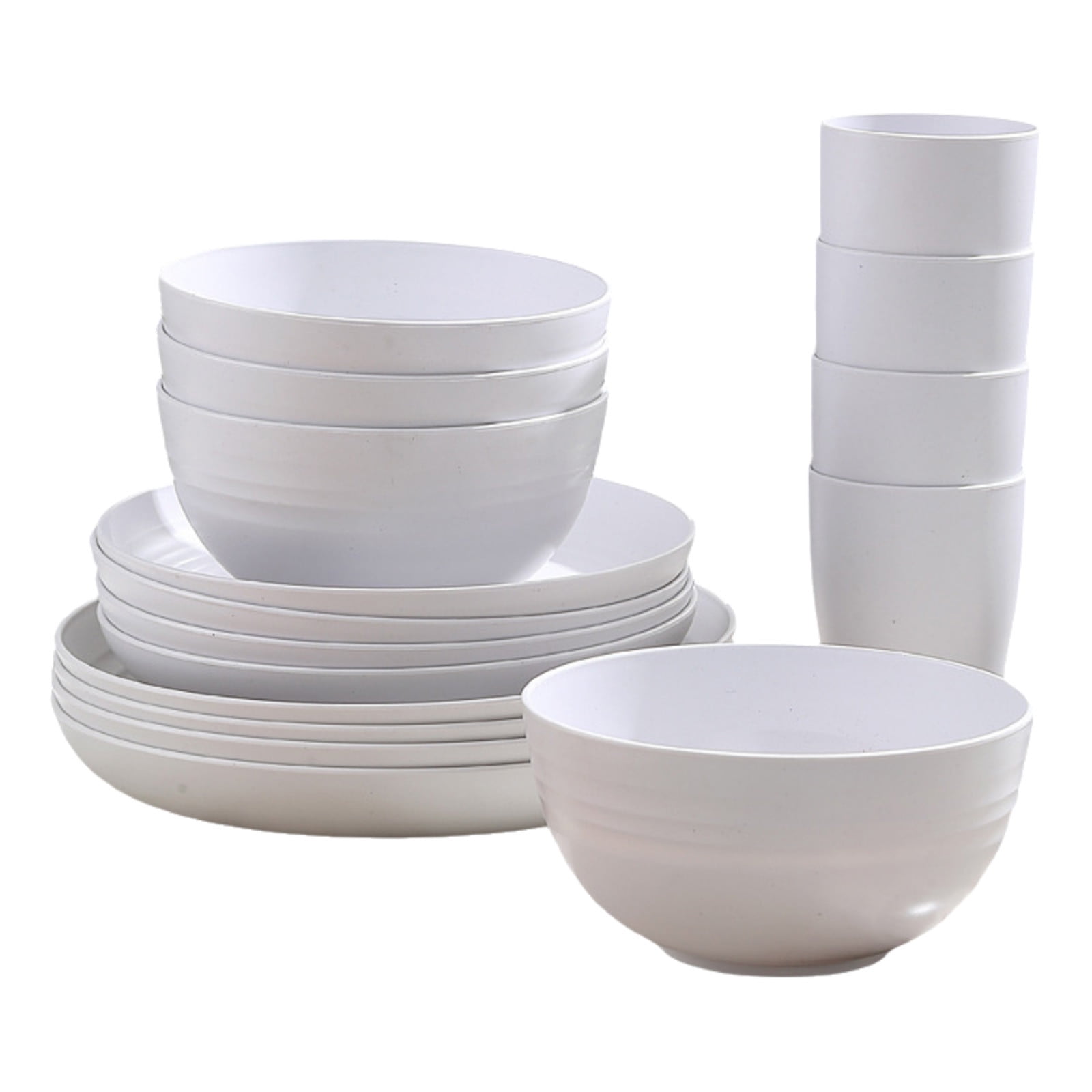 Matoen Plates and Bowls Sets, 16 Pieces Plastic Dinnerware Sets ...