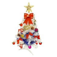 YUETJIN 32-Inch Pre-Lit Fiber Optic Tabletop Christmas Tree with LED Lights, Gold Snowflake Base ...