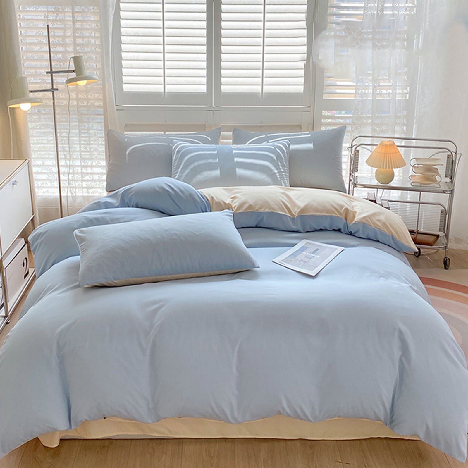 Matoen Queen Size Comforter Set - Light Blue Queen Comforter Set, Soft ...