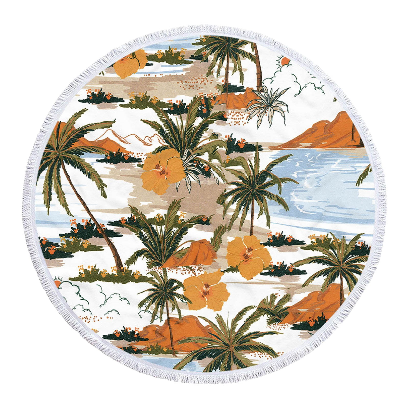 Matoen Round Beach Towel Tropical Coconut Leaves Beach Blanket Large ...