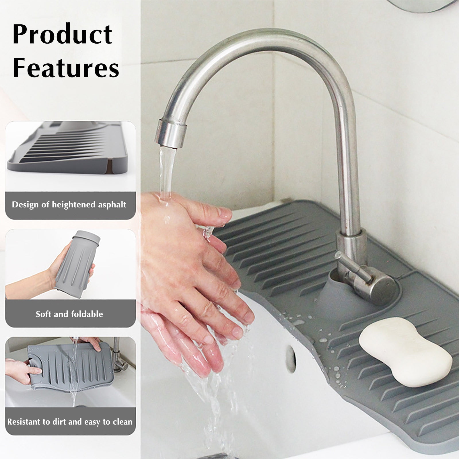 Matoen Silicone Faucet Mat for Kitchen, Sink Splash Guard, Bathroom ...