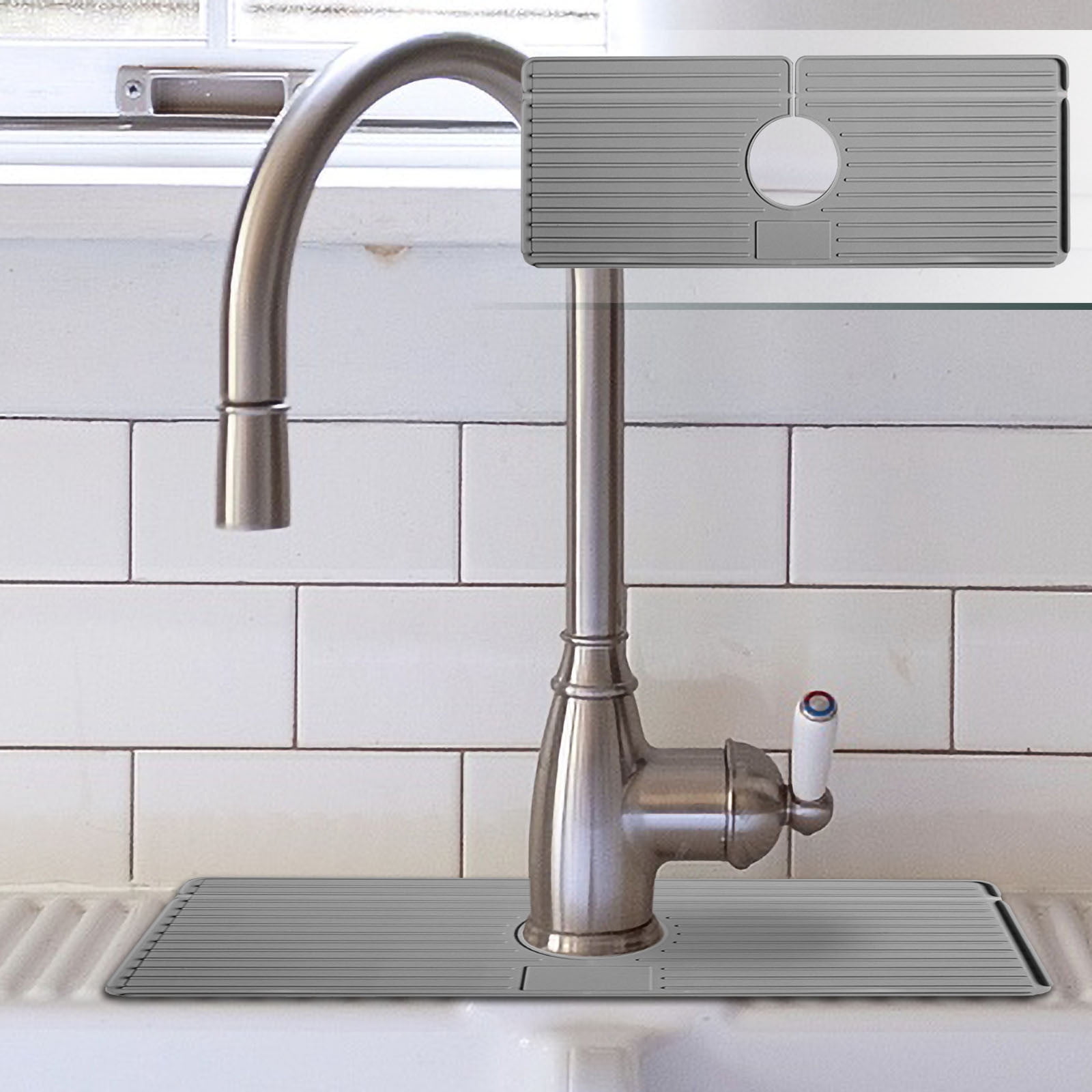 Matoen Silicone Sink Splash Guard - Slope Upgraded Faucet Mat for ...