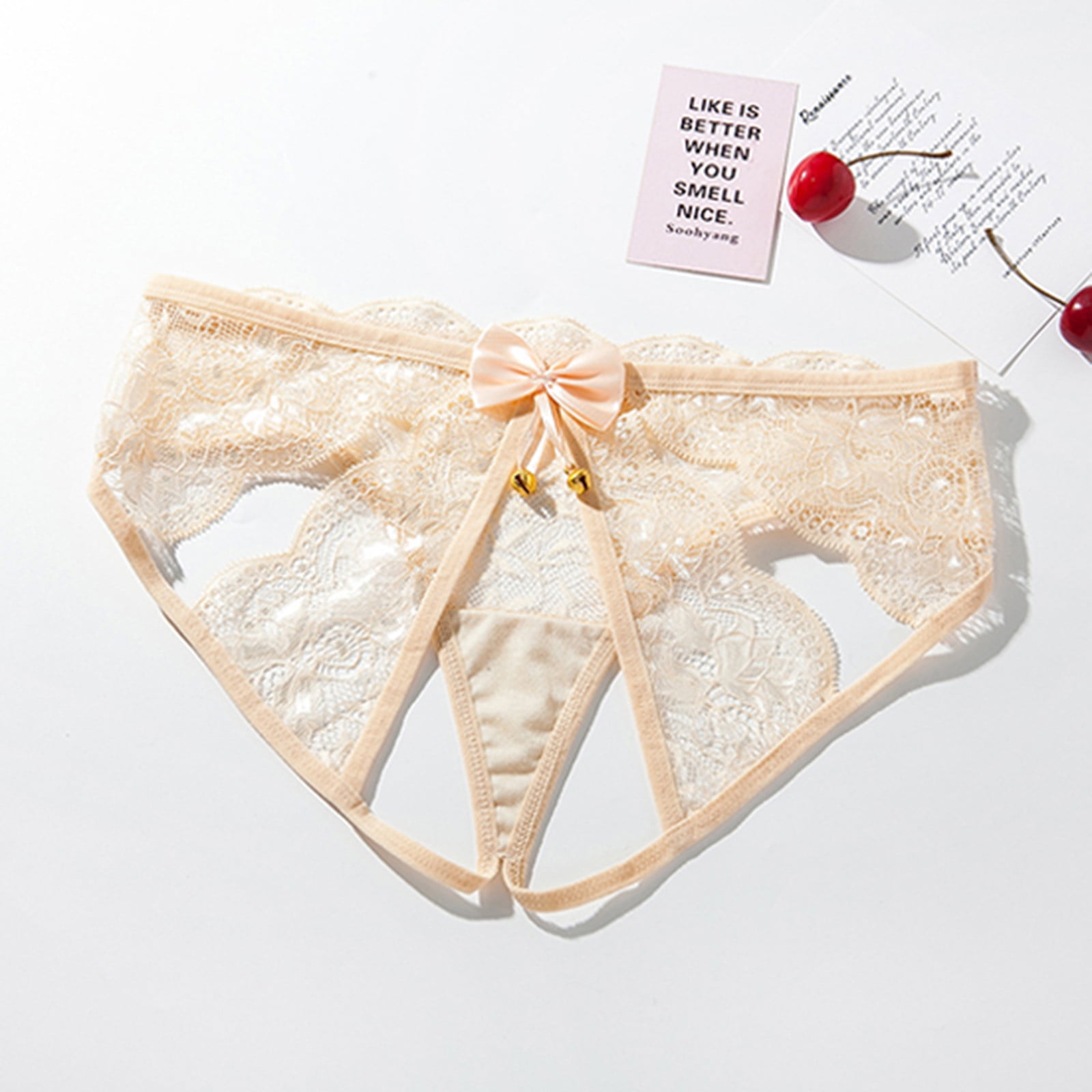 Matoen Womens Lace Stretch Sexy Thong Bikini Panties Bow Tie Breathable Fashionable Open