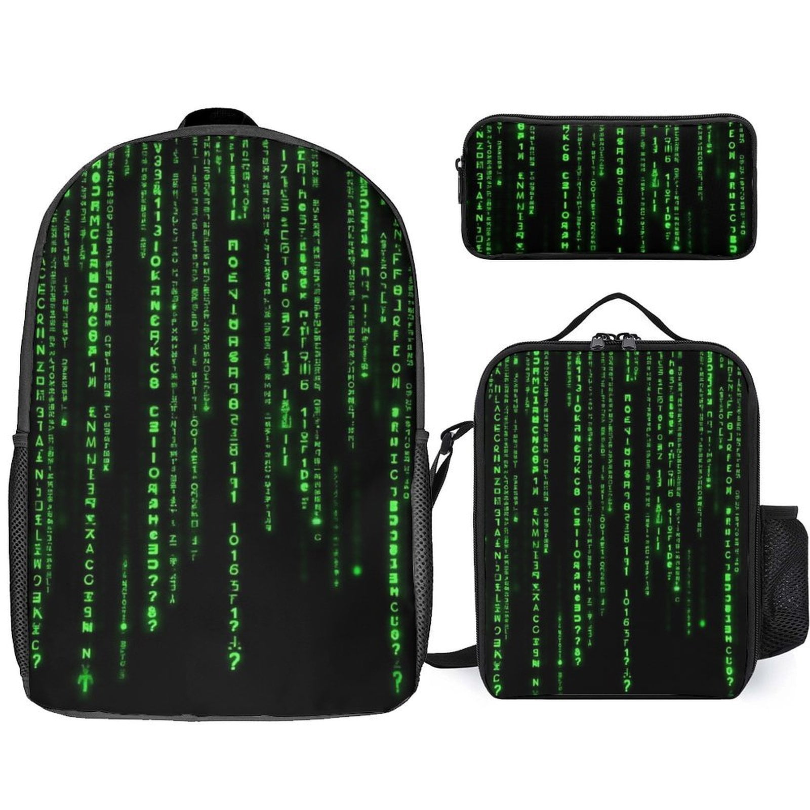 Matrix Code Rain 3D Printed 3pcs/Set Bags Laptop Daypack Backpack Lunch ...