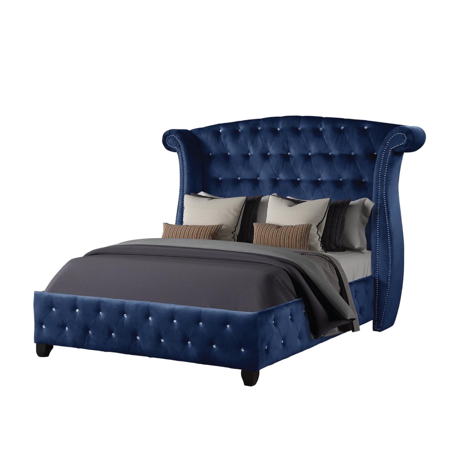 Matrix Furniture Sophia Crystal Tufted Full Bed Made with Wood in Blue ...