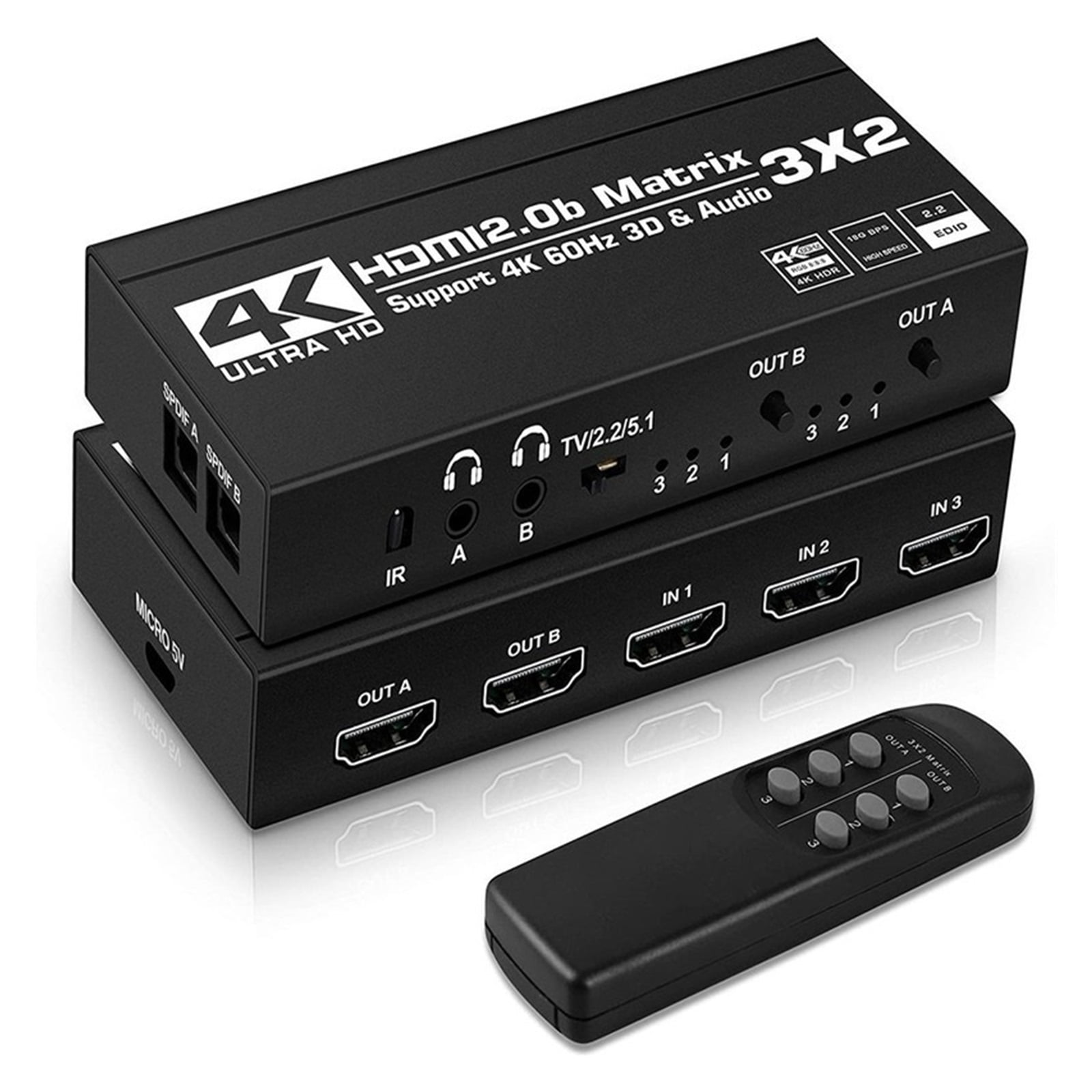 Matrix Switch Splitter With SPDIF And L/R 3.5mm HDR HDMI2.0 Switch 3x2 ...