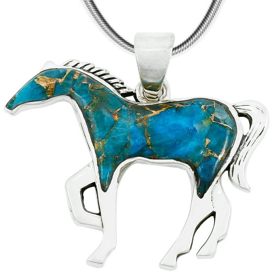 Matrix Turquoise Horse Necklace for Women Sterling Silver 925 ...