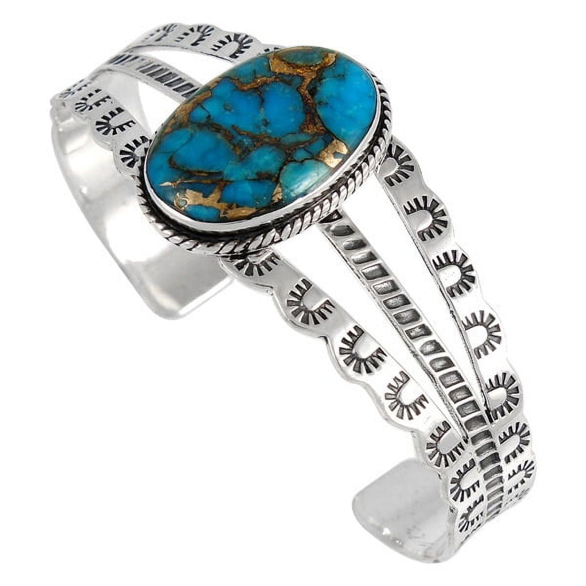 Sterling Silver 925 Genuine, Adjustable Turquoise Matrix Bracelet for ...