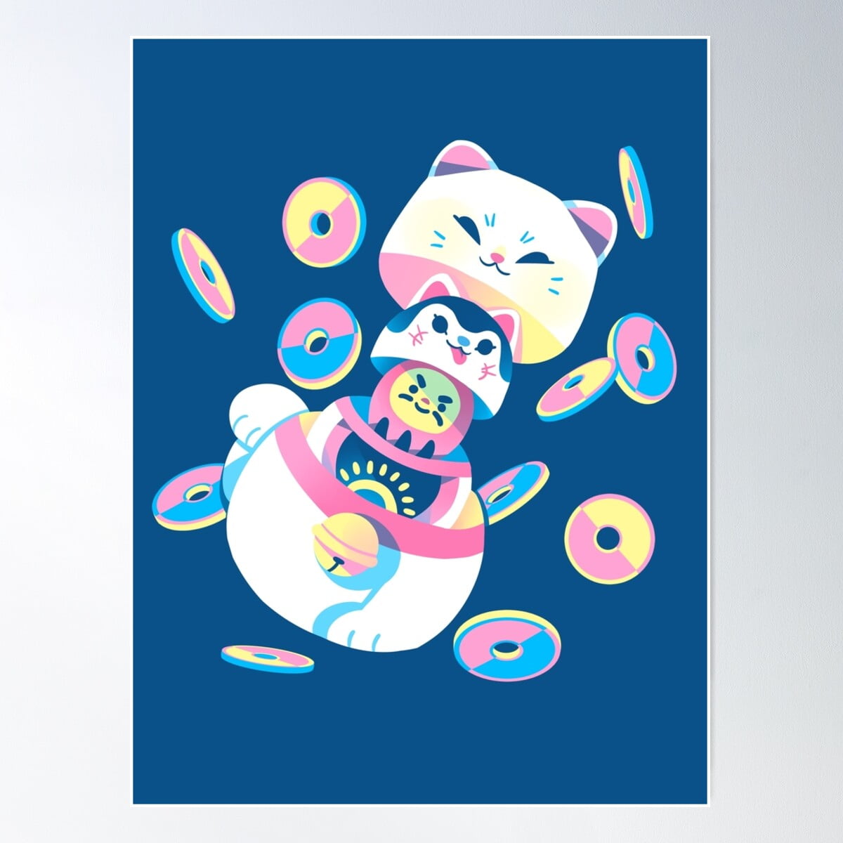 Matryoshka Maneki Neko Poster Wall Art, Modern Wall Decor For Living ...
