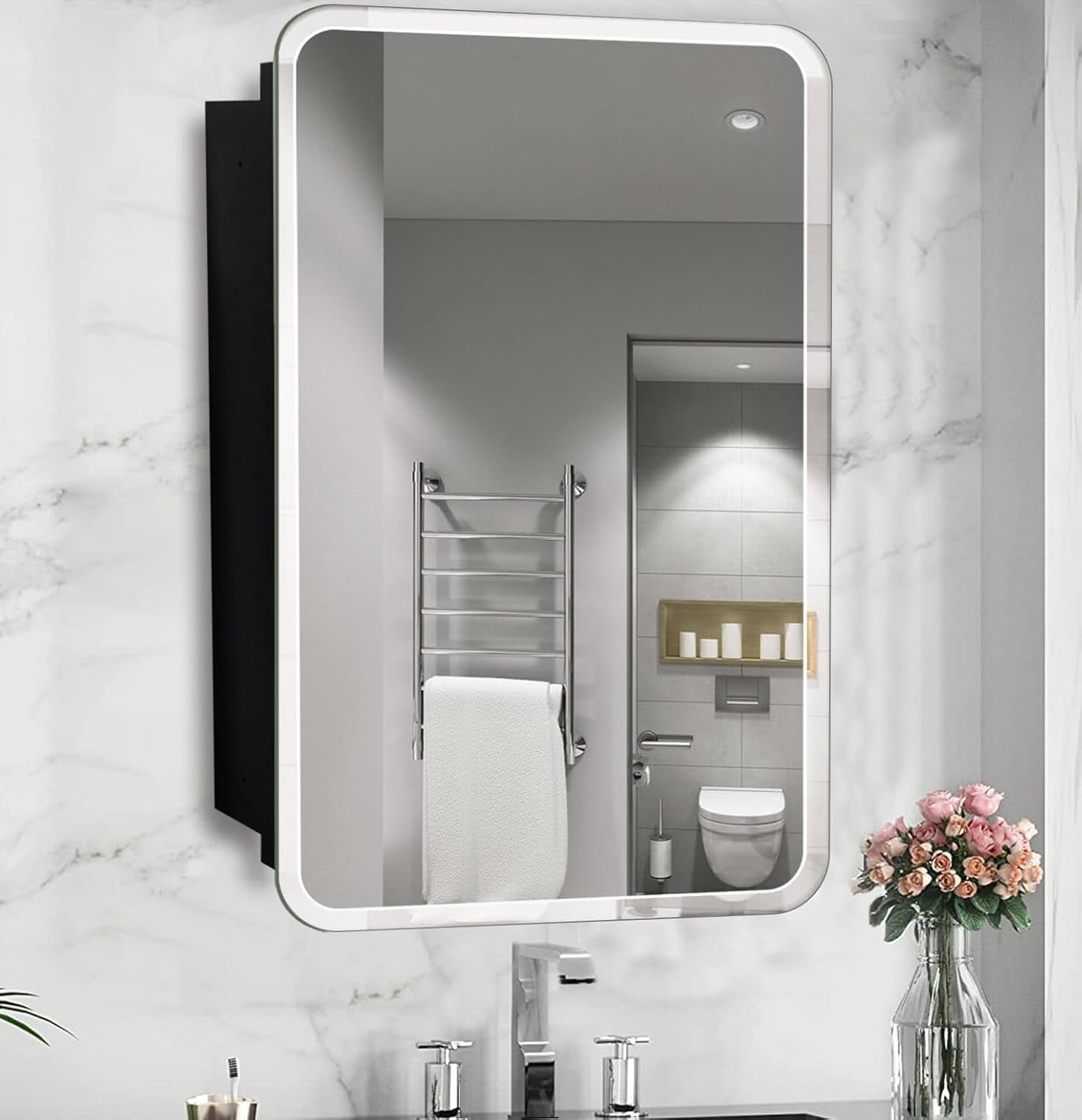 Matt Black Rectangle Recessed Bathroom Medicine Cabinet with 24"x30 ...
