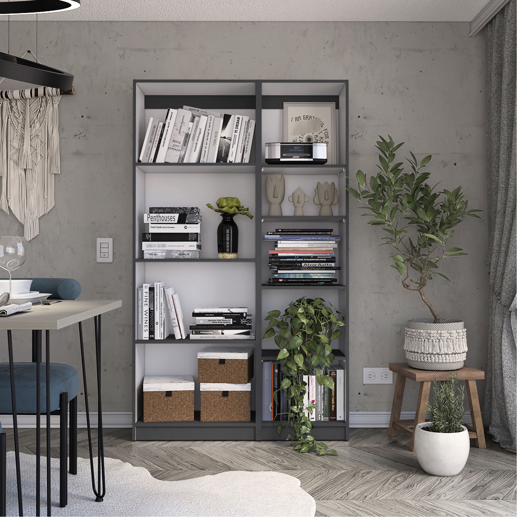 Matt Gray/White Bookcase Combo - Durable Wood Construction - Modern ...