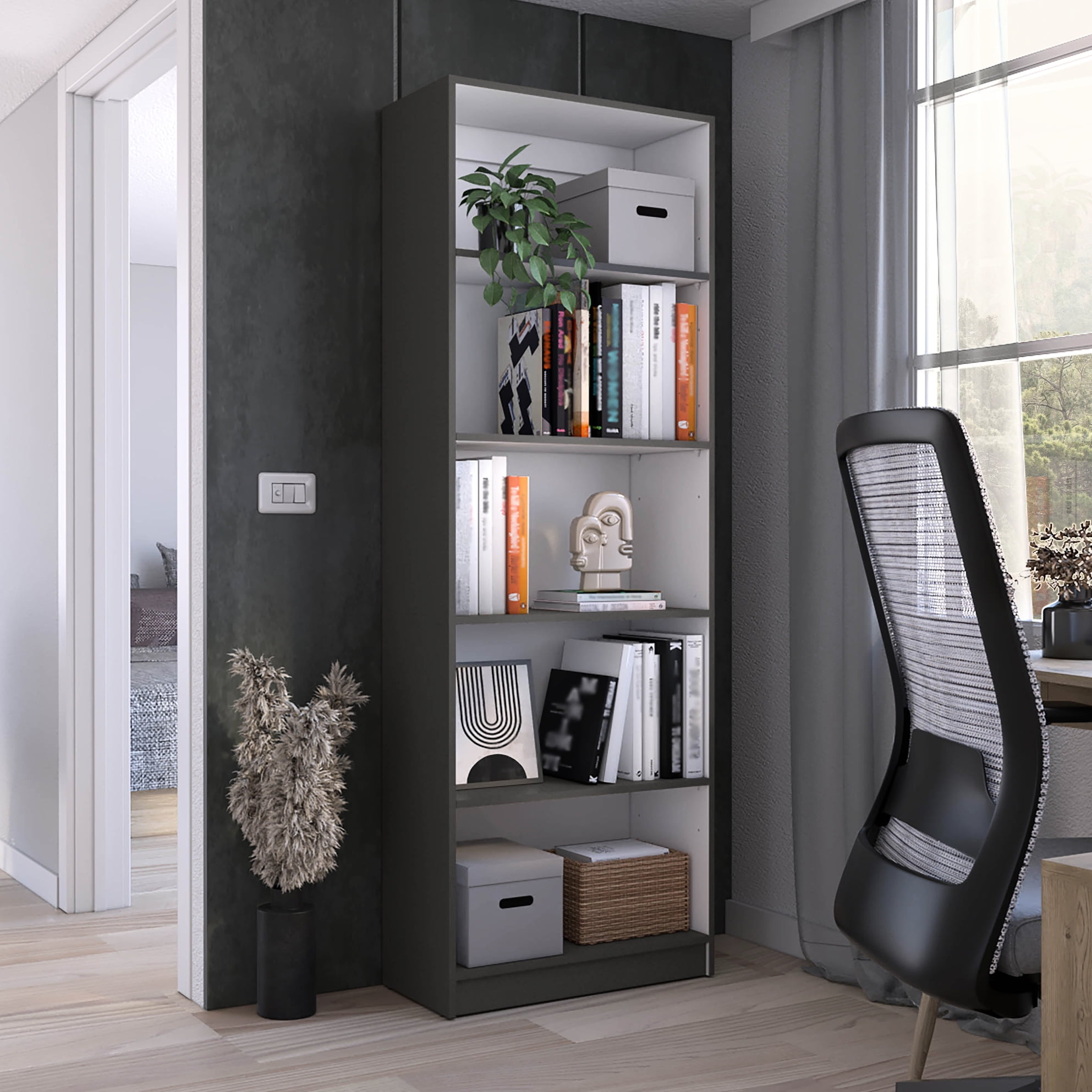 Matt Gray/white 4 Shelves Bookcase - Storage For Home Office Clutter ...