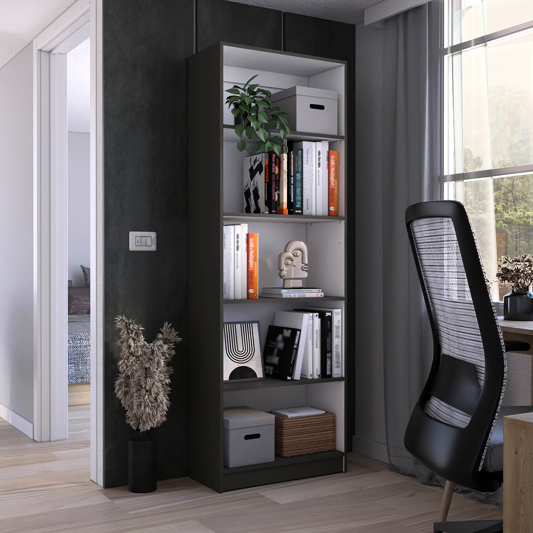 Matt Gray/white Office Bookcase With 4 Shelves - Organize Your ...