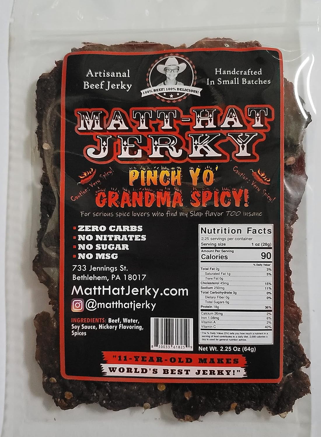 Matt-Hat Pinch Yo Grandma Artisanal Beef Jerky made with Soy Sauce ...